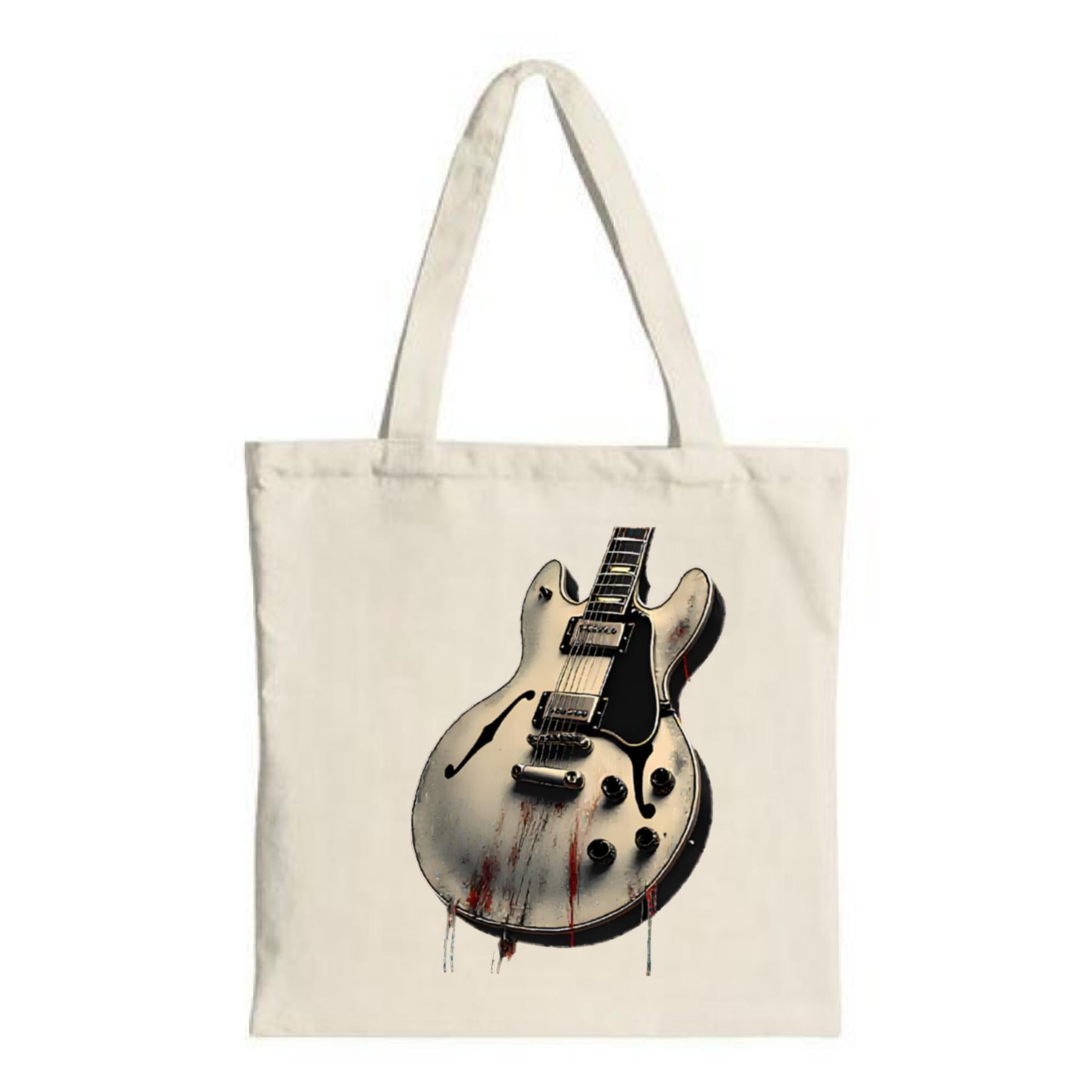 Stylish Canvas Tote Bag with Modern Electric Guitar Illustration Glossy ...