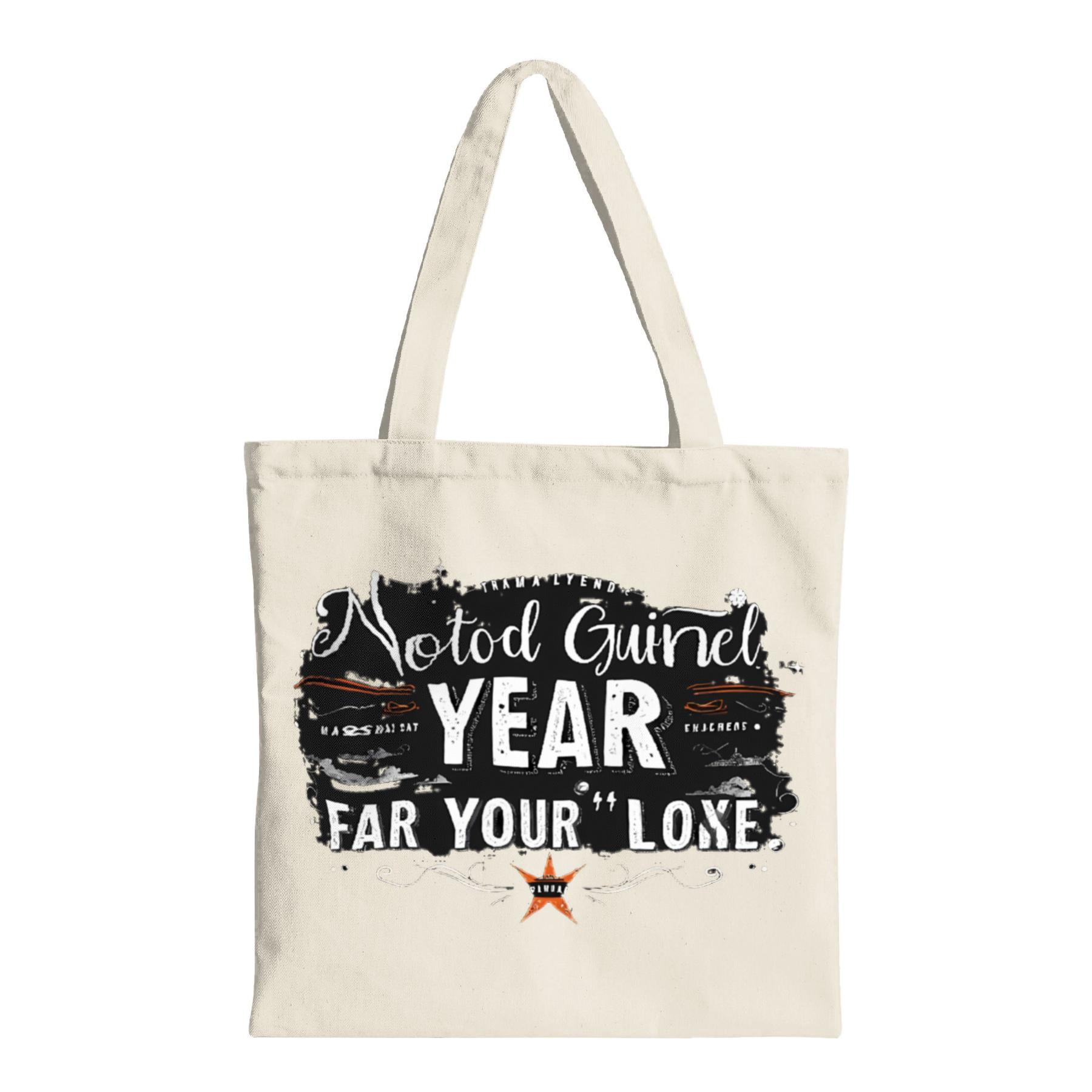 Stylish Canvas Tote Bag with ' Notod Guinel Year Far Your ' Lone ' in ...