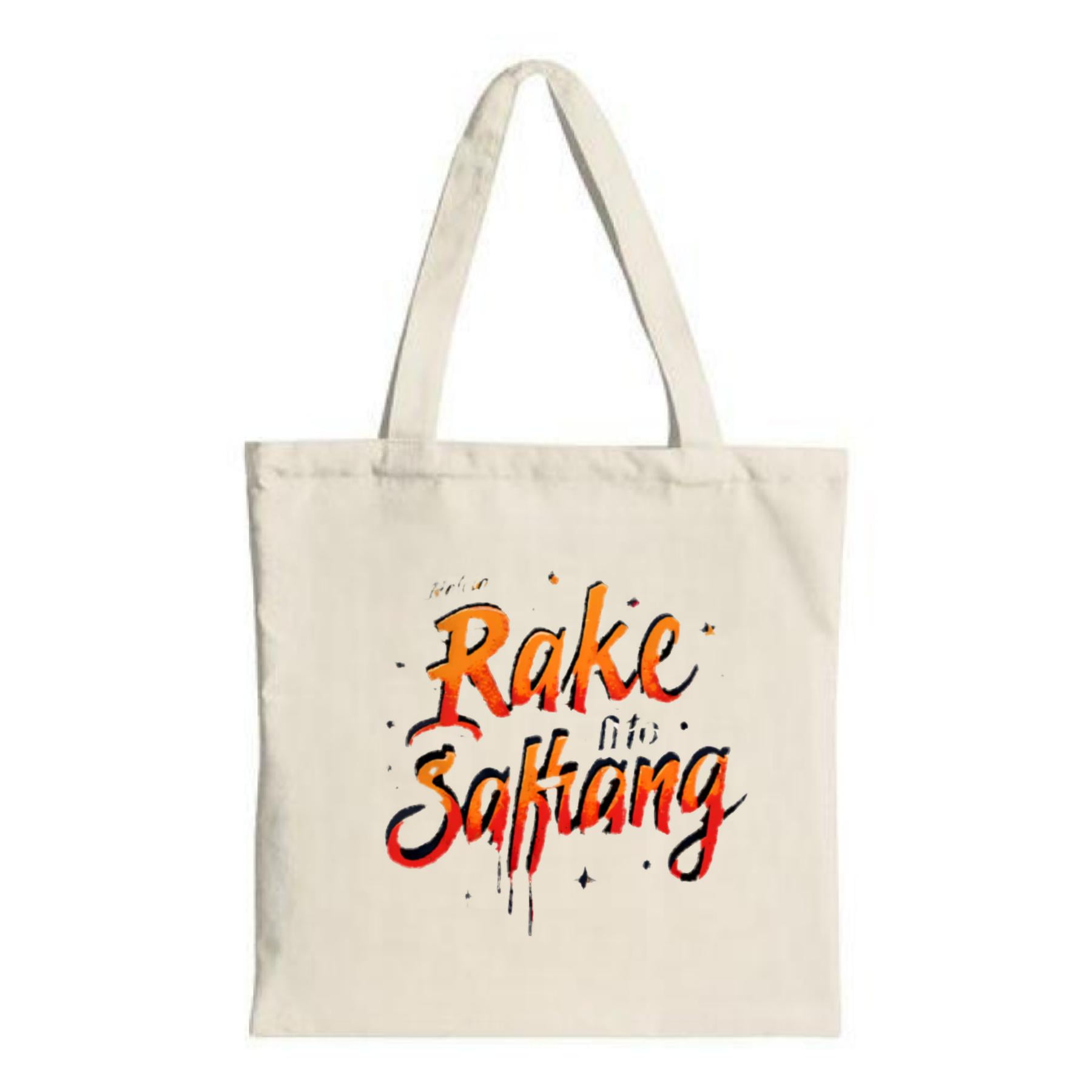 Stylish Canvas Tote Bag with " Rake n ' Saftang " in vibrant playful ...