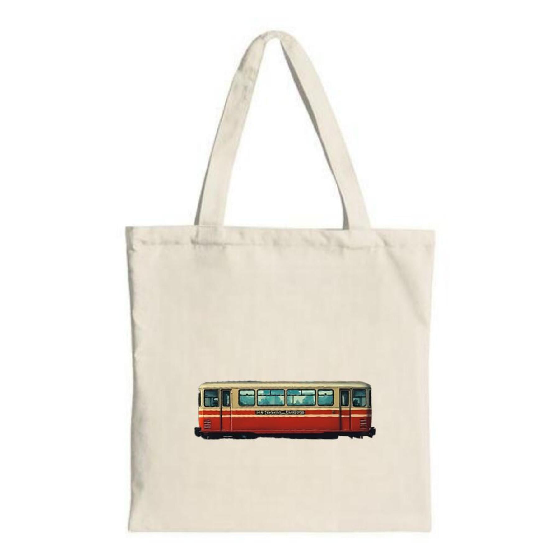 Stylish Canvas Tote Bag with Red and Cream Train Design - Fabric ...