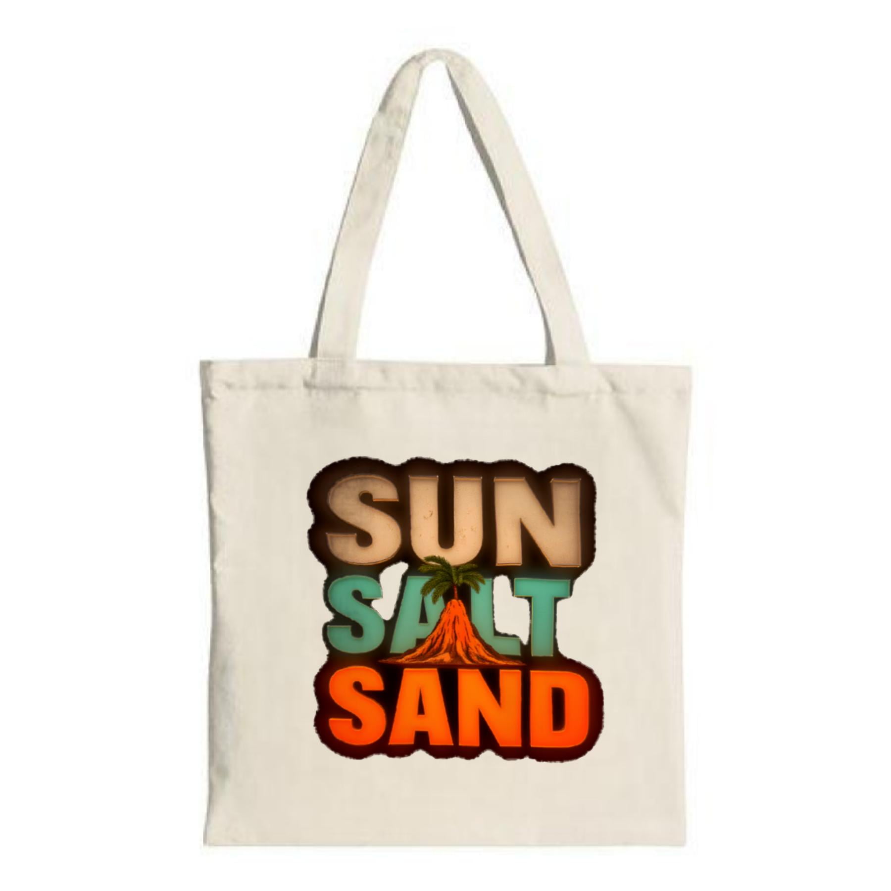 Stylish Canvas Tote Bag with " SUN SALT SAND " in bold colors featuring ...