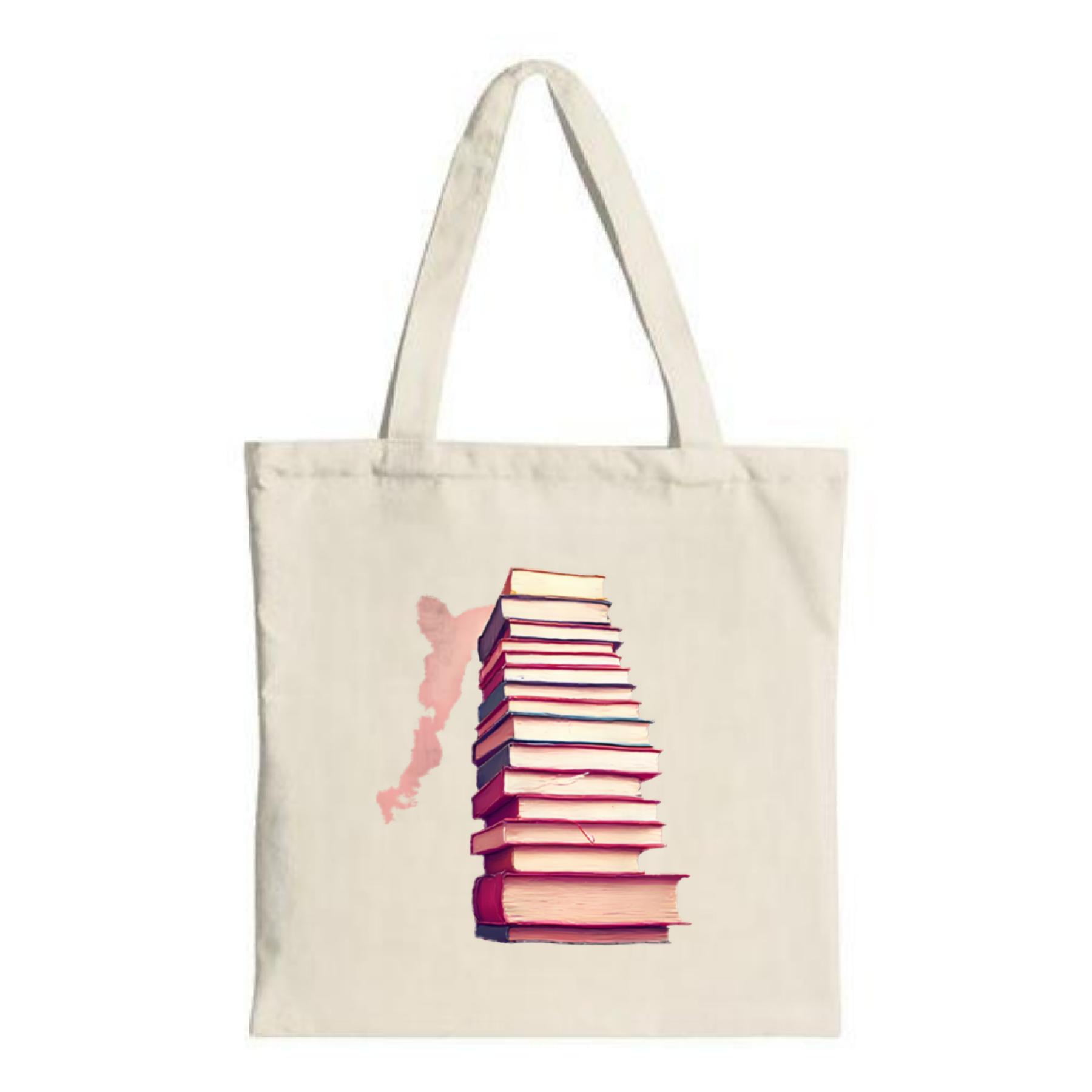 Stylish Canvas Tote Bag with Stack of Books Design & Climbing ...