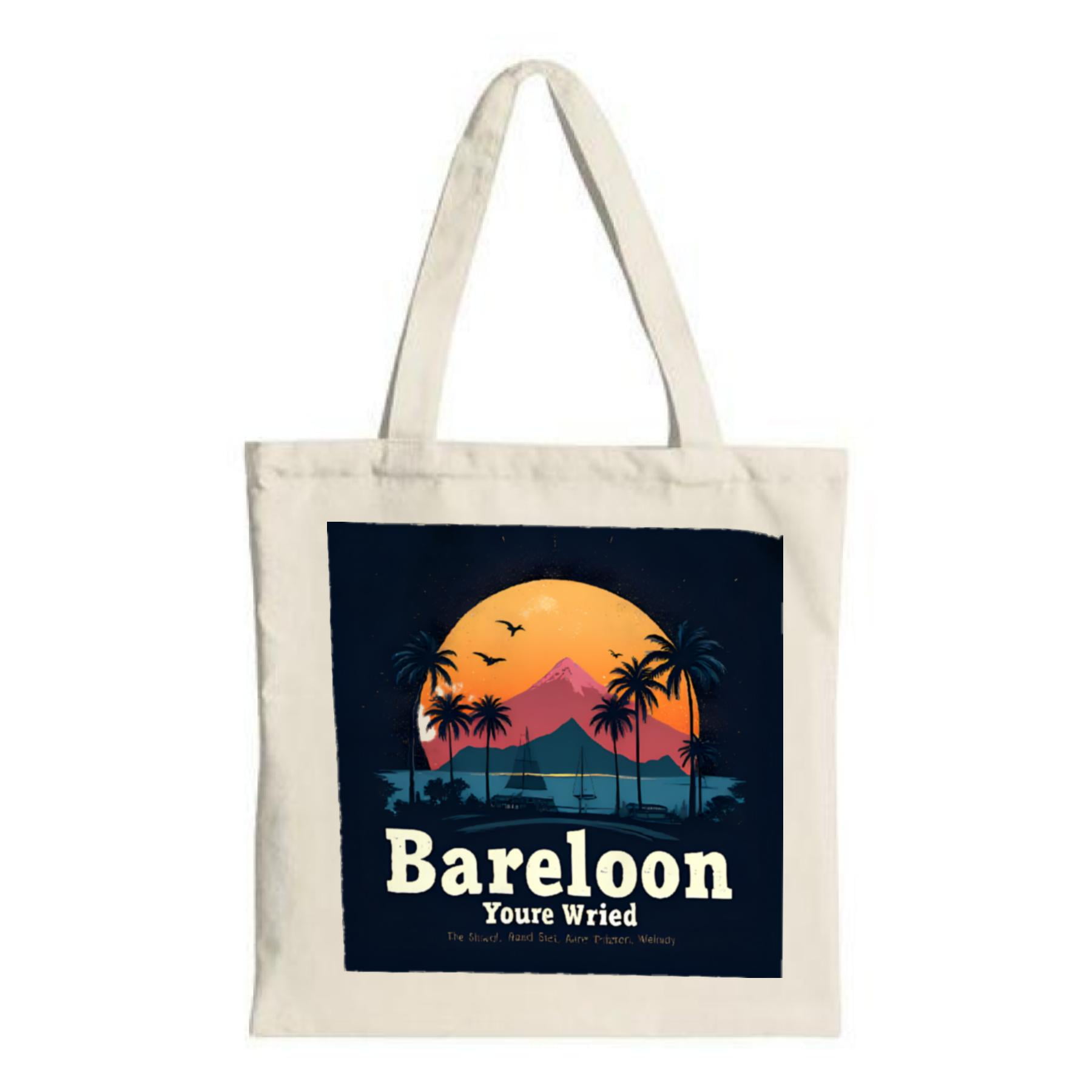 Stylish Canvas Tote Bag with Sunset Scene Palm Trees & Mountains ...