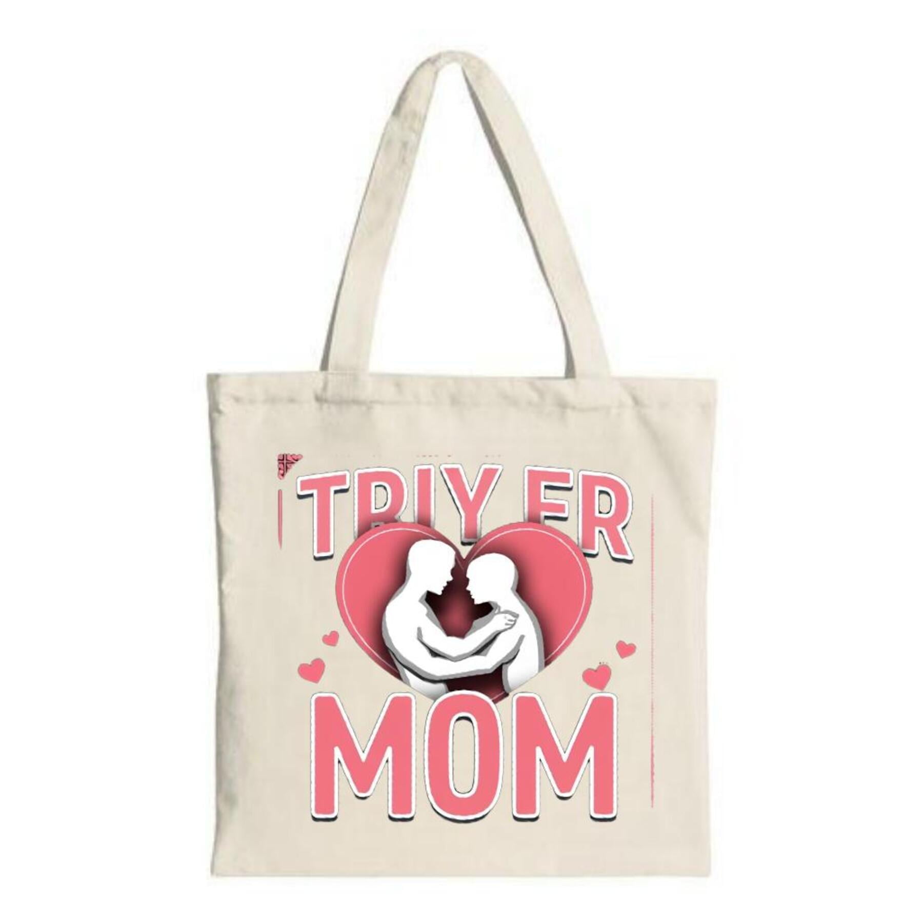 Stylish Canvas Tote Bag with ' TRIYER MOM ' Design - Bold Pink Letters ...