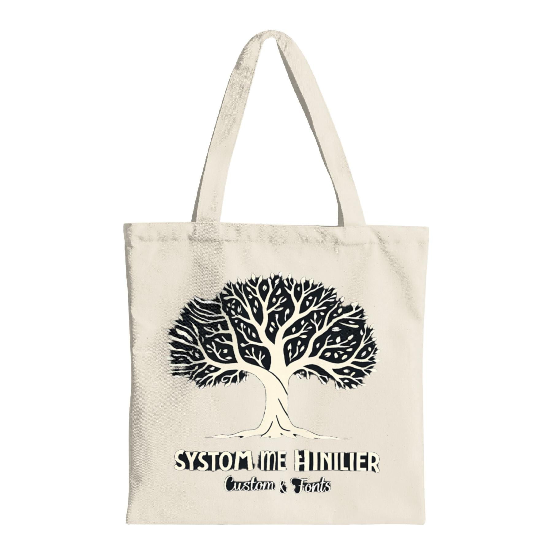Stylish Canvas Tote Bag with Tree Design & ' SYSTEM LINE EINHER ' Text ...