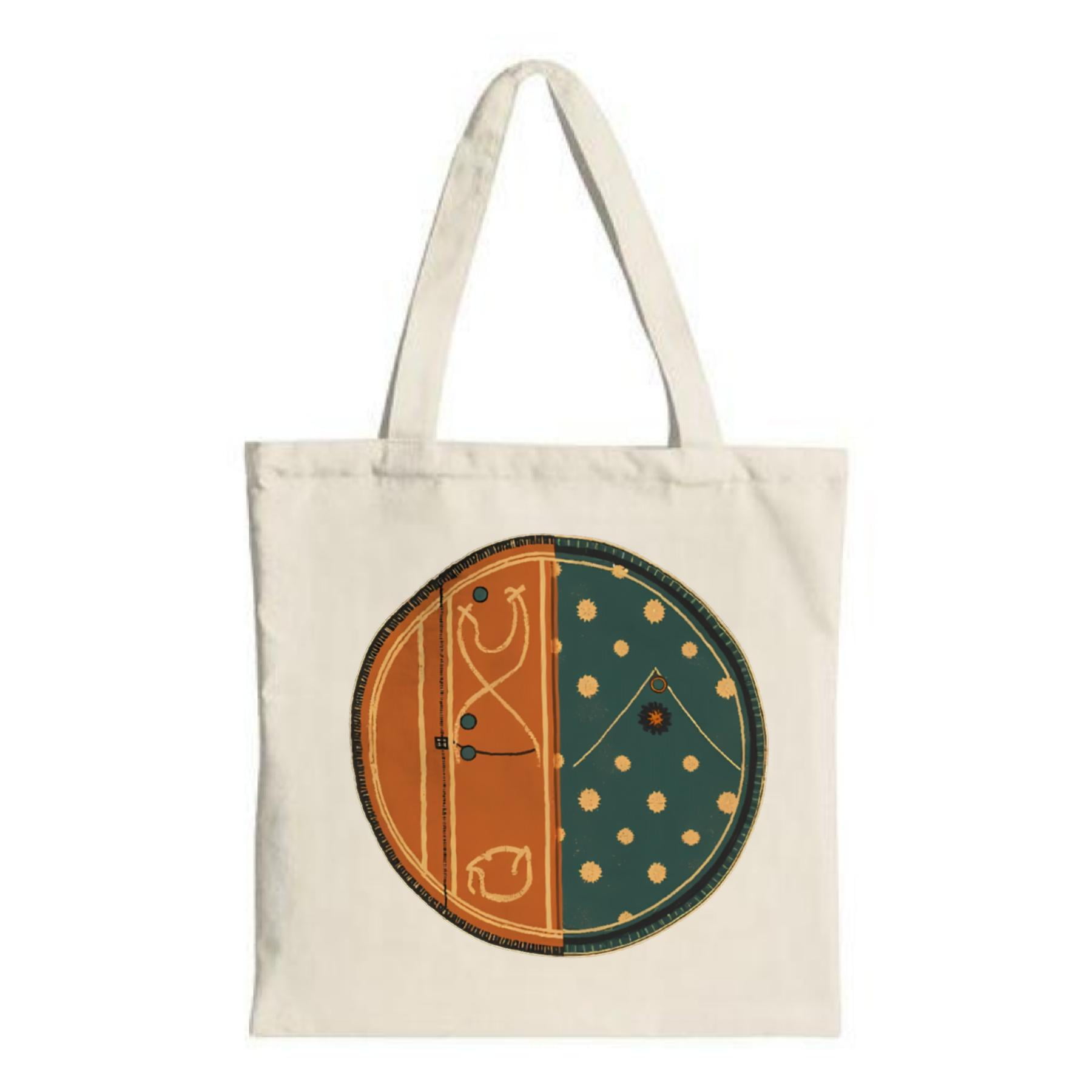 Stylish Canvas Tote Bag with Unique Circular Design: One Side Features ...