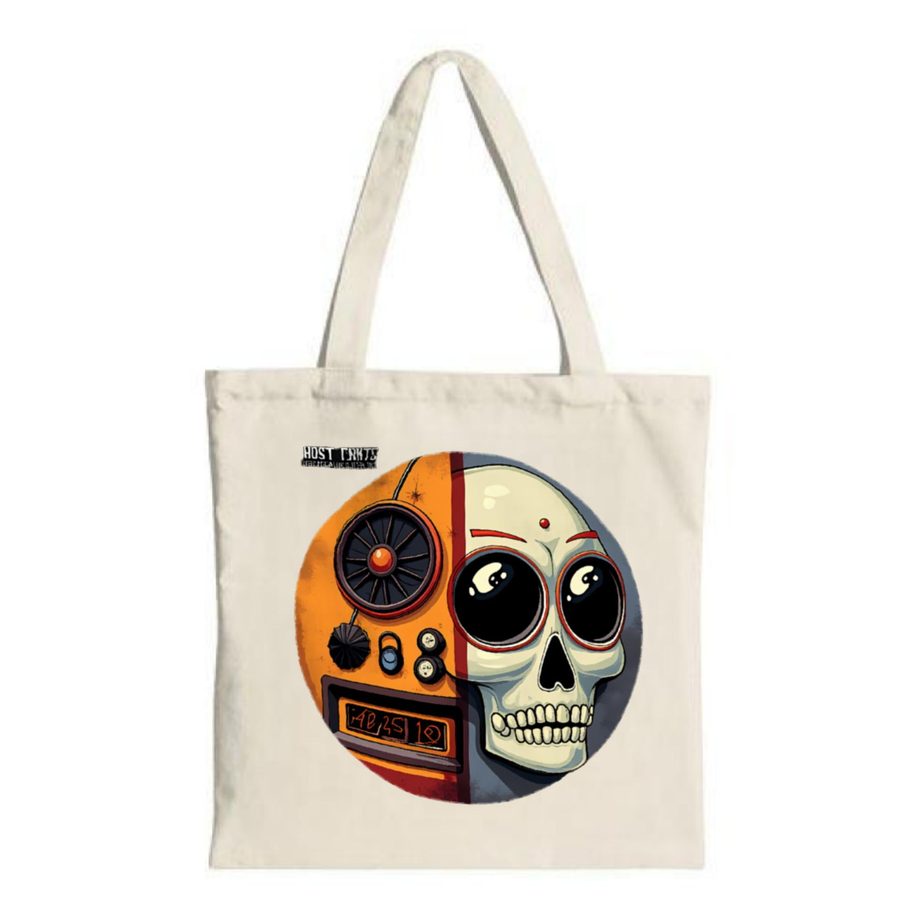Stylish Canvas Tote Bag with Unique Half Orange Half Gray Skull Design ...