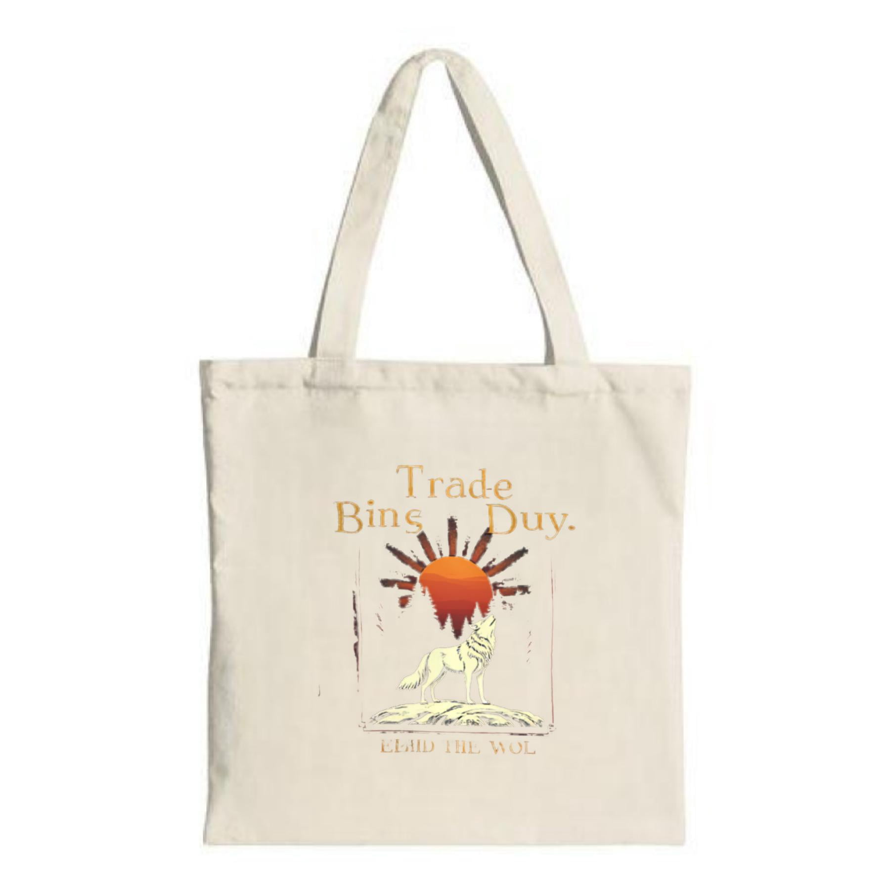Stylish Canvas Tote Bag with a unique sun and wolf design featuring ...
