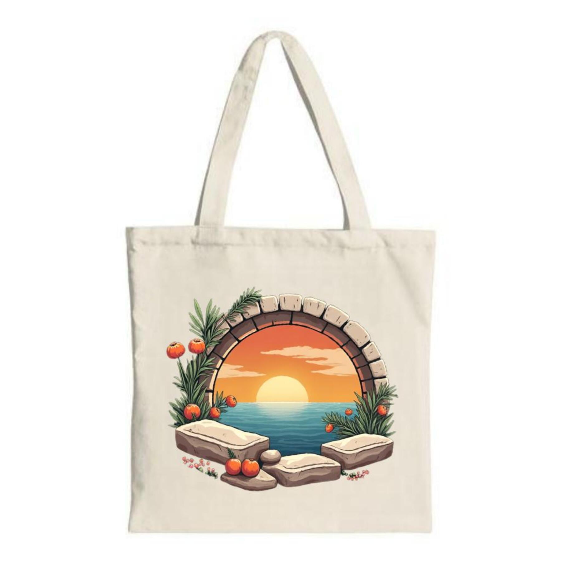Stylish Canvas Tote Bags with Serene Seascape Design - Stone Archway ...