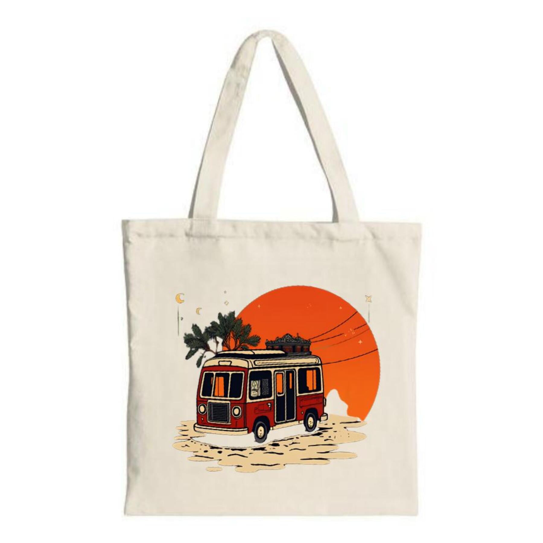 Stylish Canvas Tote Bags with Tropical Palm Tree and Sunset Design ...