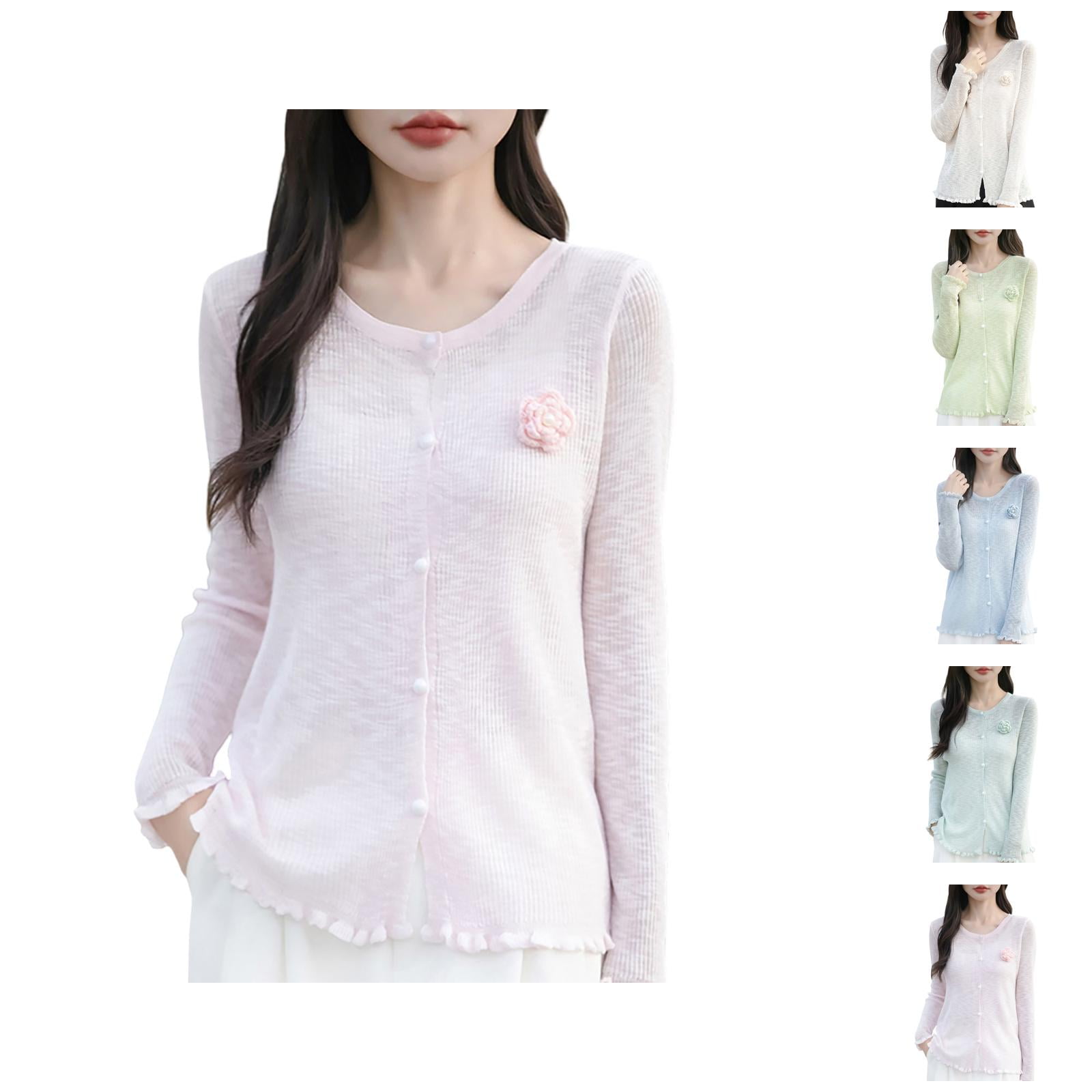 Stylish Cardigan With Ruffle Edges And Floral Knit Design For Versatile ...