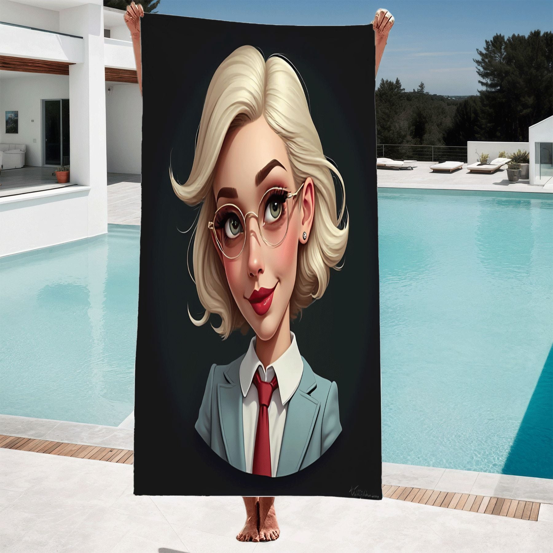 Stylish Cartoon Beach Towel - Vibrant Design with Short Blonde Hair ...