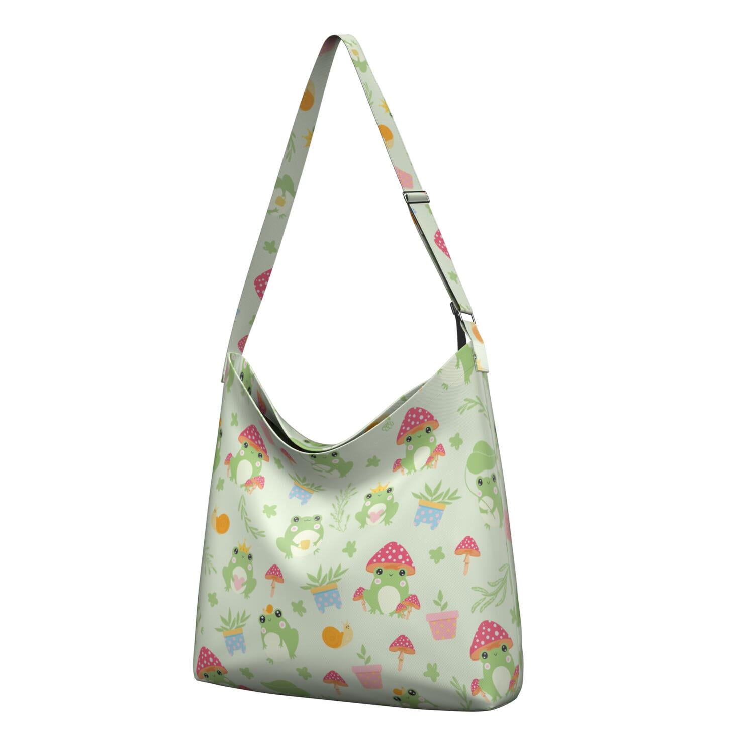 Stylish Cartoon Frog & Mushroom Pattern Tote Bag | Large Capacity ...