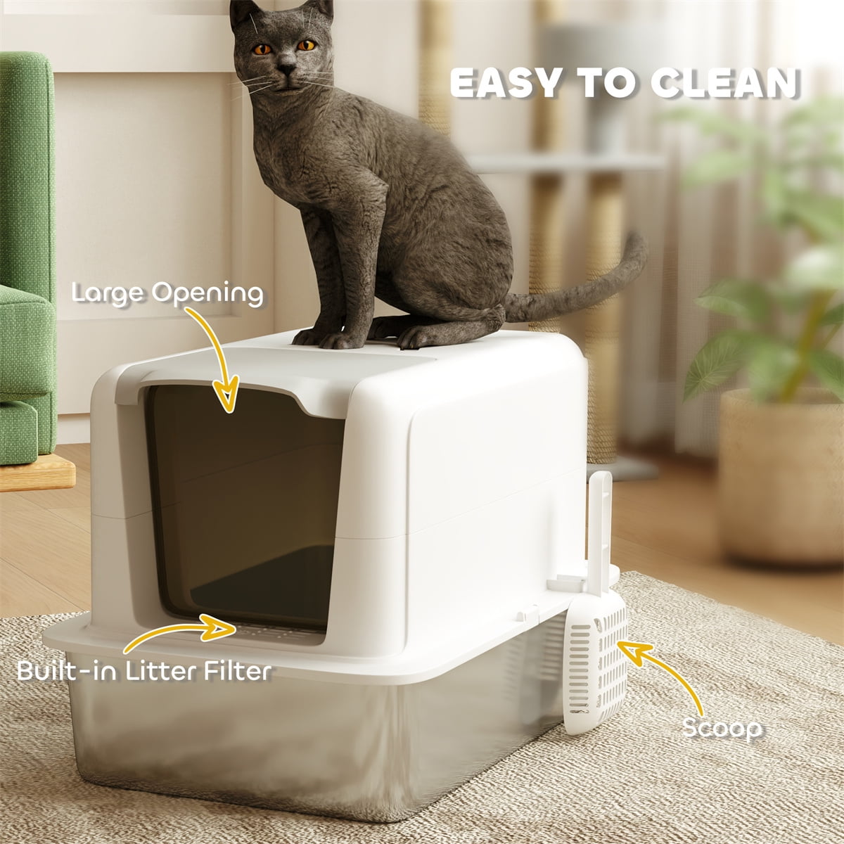 Stylish Cat Litter Box Enclosure with Easy Access, Odor Control Design ...