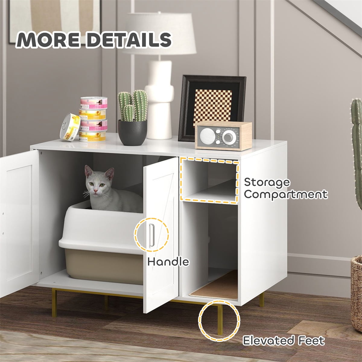 Stylish Cat Litter Box Enclosure with Storage, Easy Clean Design ...
