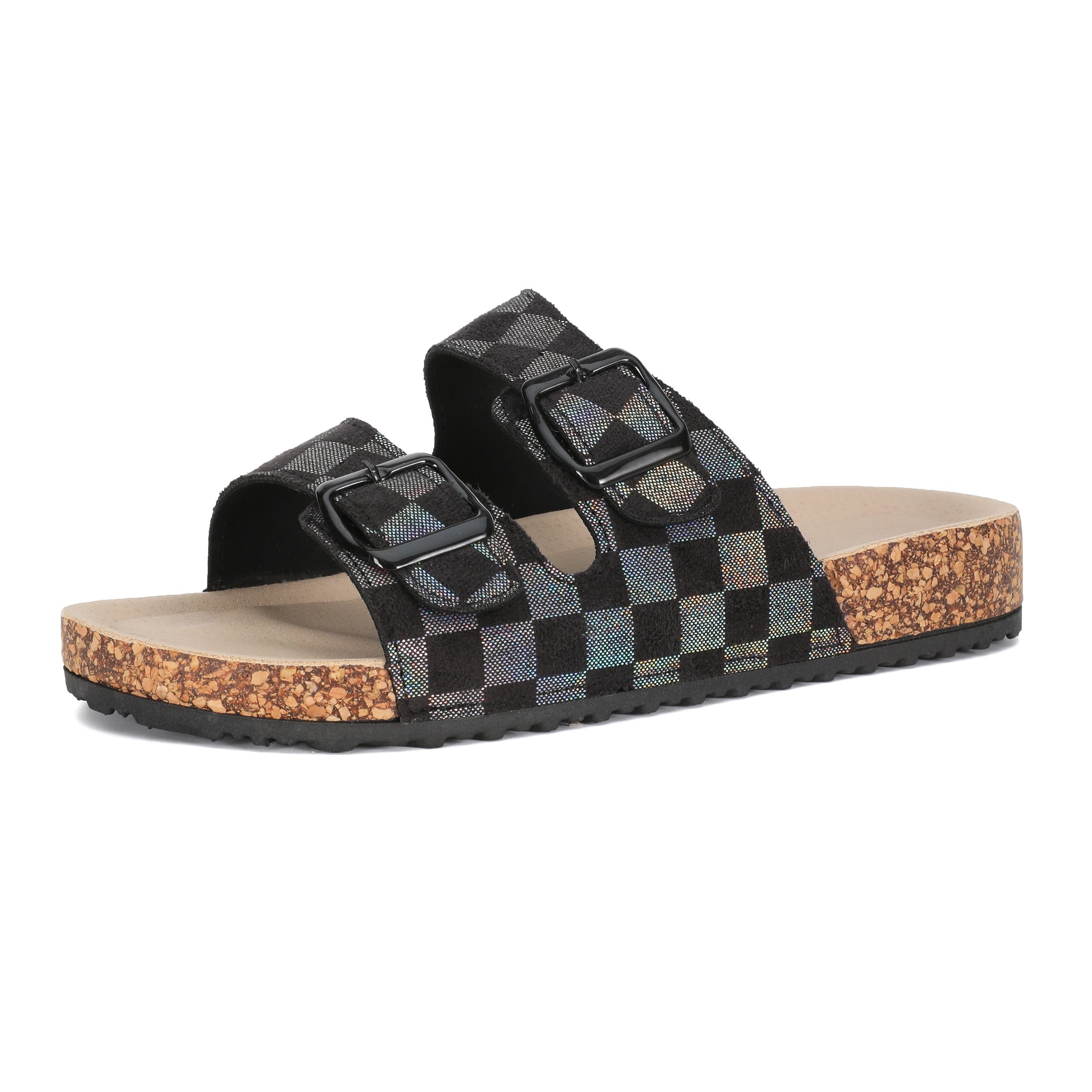 Stylish Checkered Flatform Slide Sandals - Comfortable Suede Nature ...