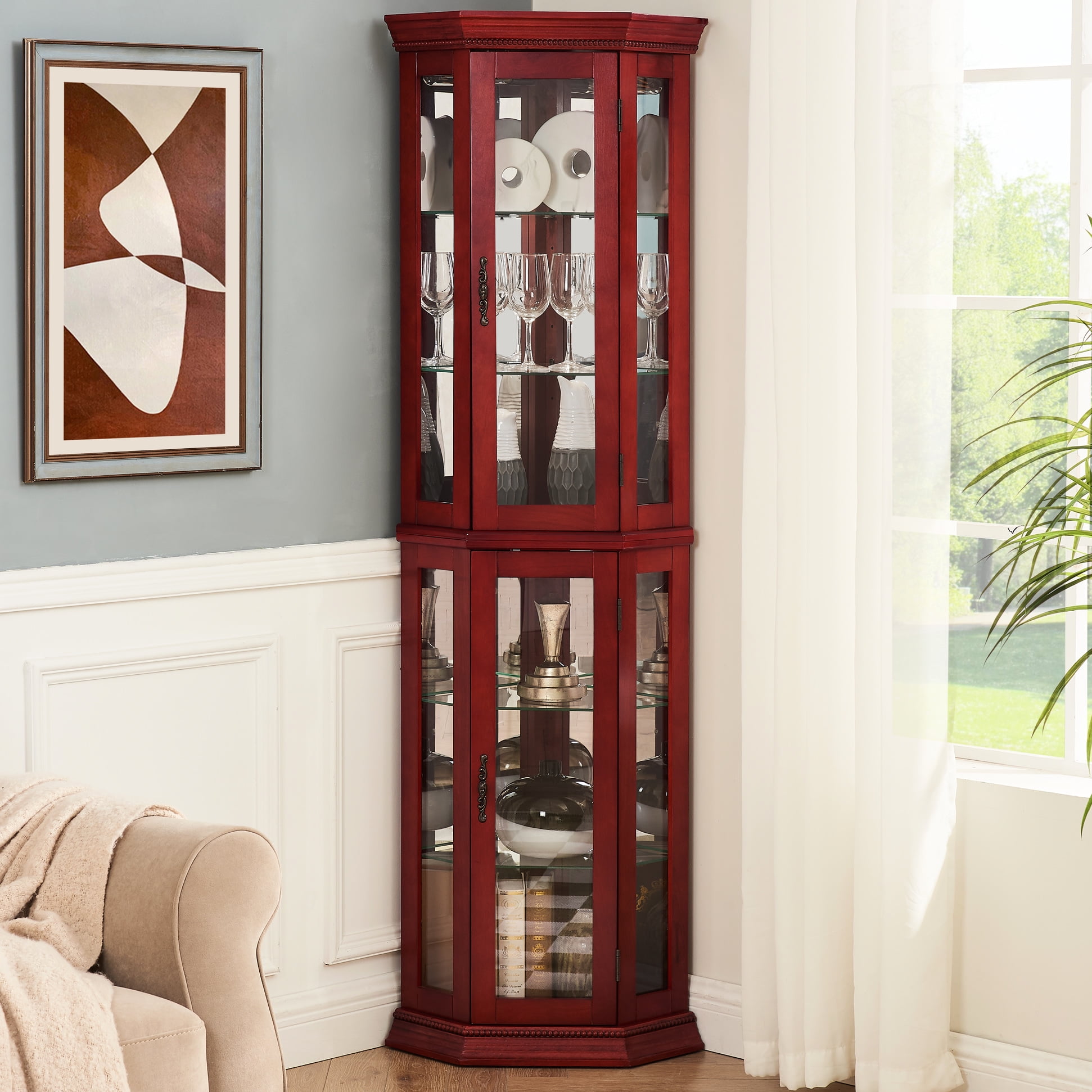 Stylish Cherry Curio With Tempered Glass And Adjustable Display Cabinet ...