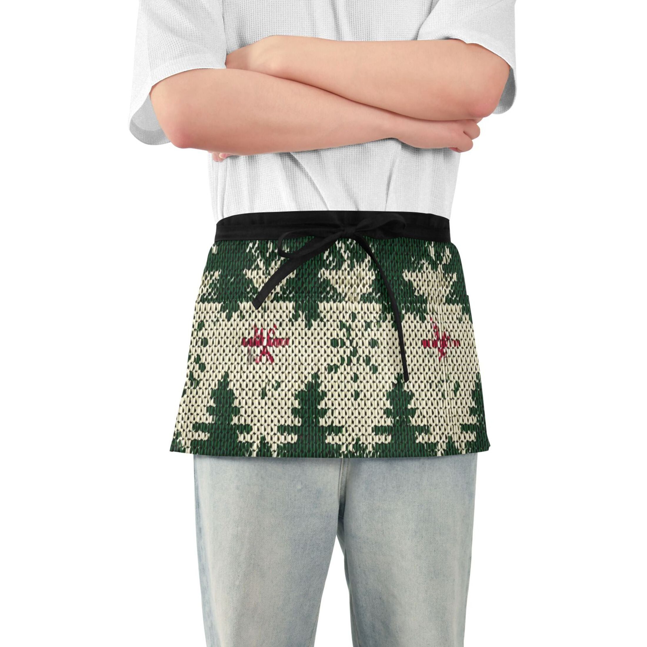 Stylish Christmas Knit Pattern Short Server Apron with 3 Pockets for ...