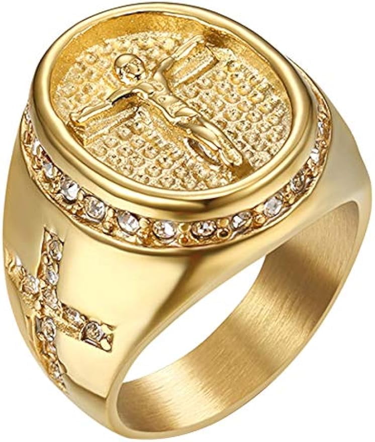 Stylish Classic Jesus Cross Crucifix Ring for Men Gold Plated Stainless ...