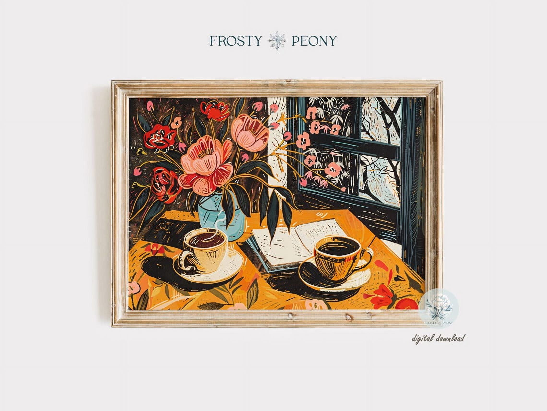 Stylish Coffee Corner Art Print, Cozy Coffee Nook Wall Decor, Flowers ...