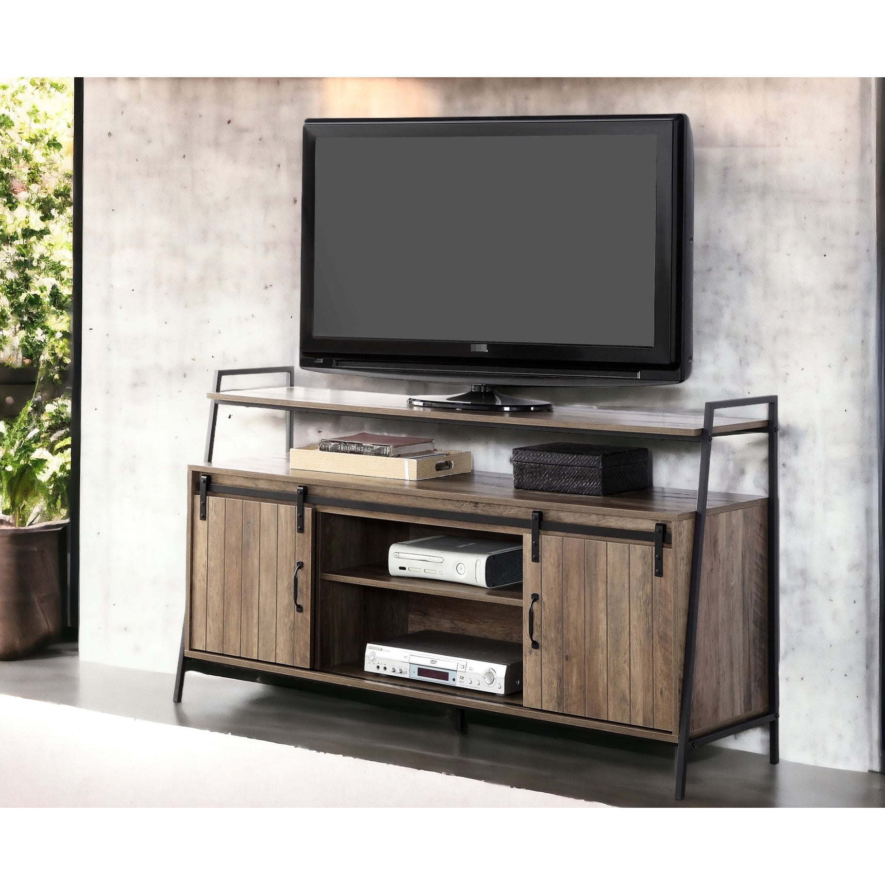 Stylish Console Server & TV Stand | Oak Finish with Rustic Charm ...