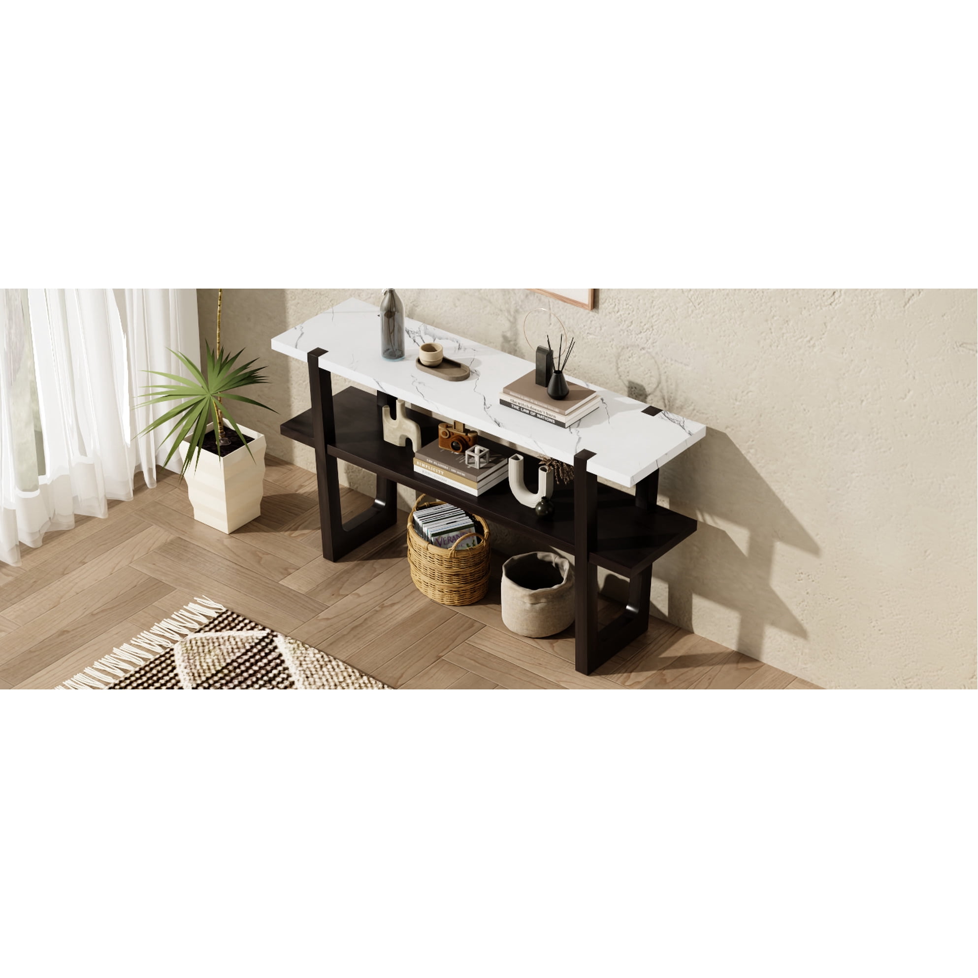 Stylish Console Table, Marble-effect And Home Organization Storage ...