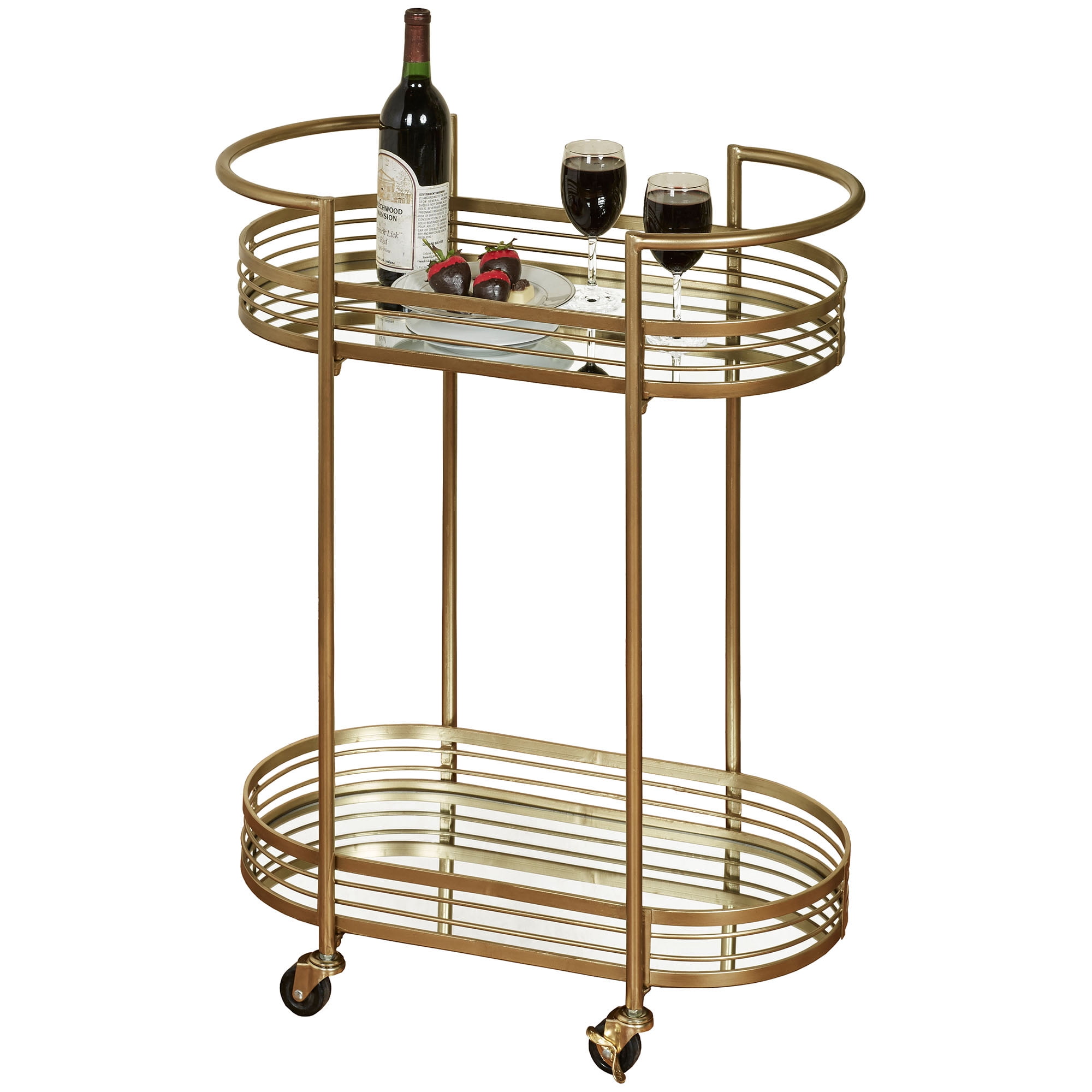 Stylish Contemporary Delta Mirrored Rolling Serving Cart Locking ...