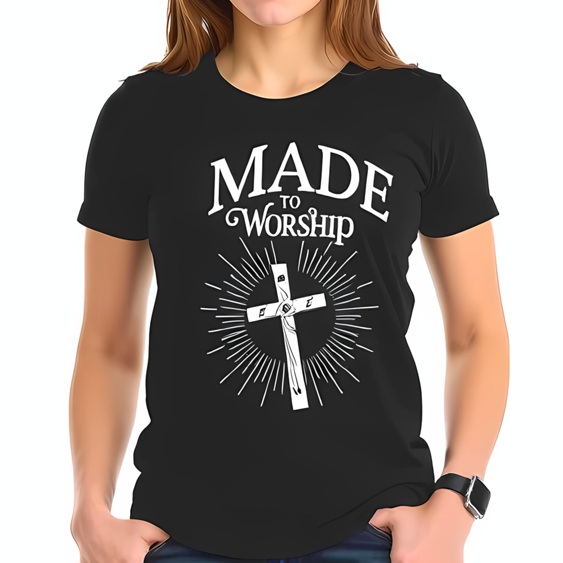 Stylish Cotton Short Sleeve T-Shirt - " MADE to Worship " with Radiant ...