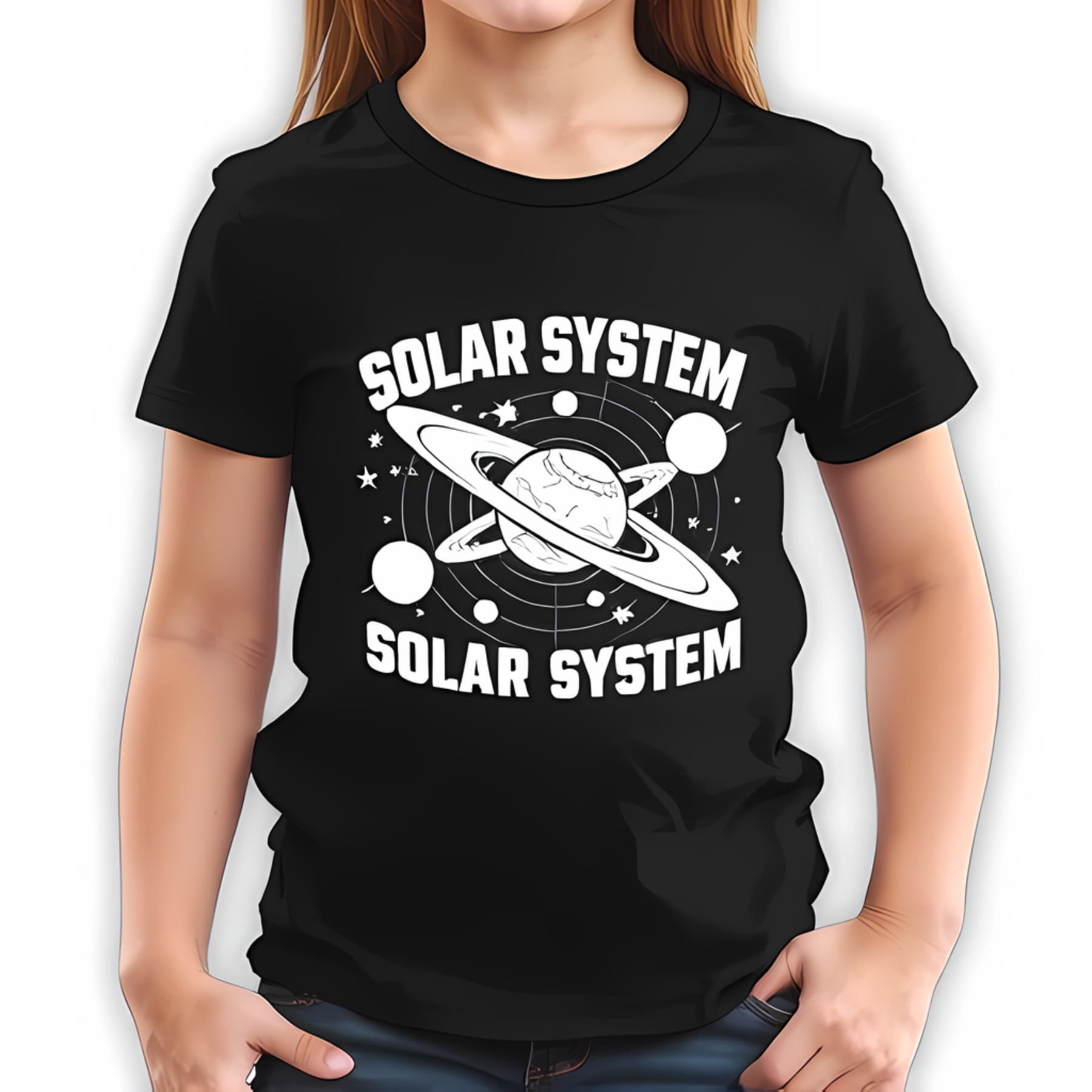 Stylish Cotton Short Sleeve T-Shirt Solar System Design with Planets ...
