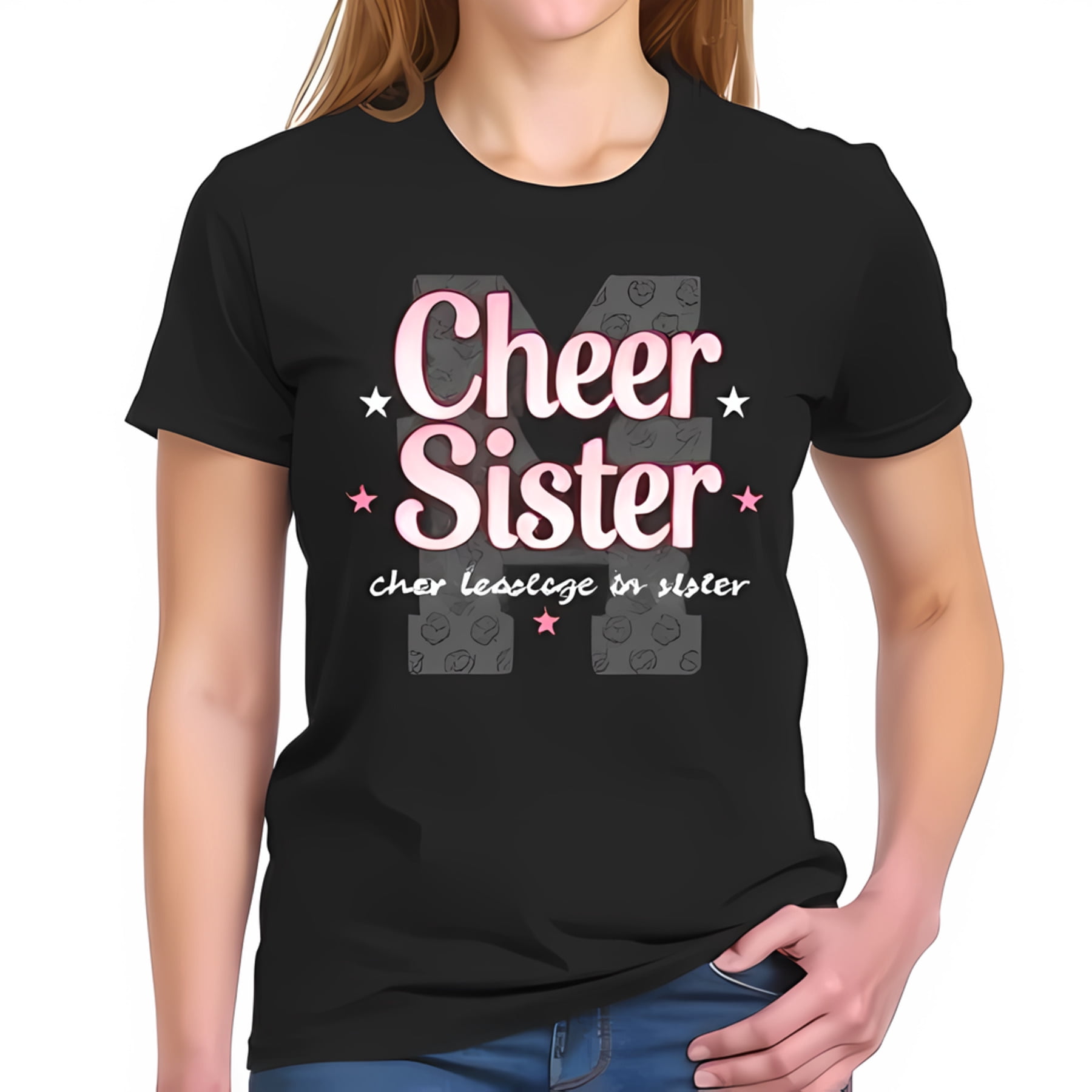 Stylish Cotton Short Sleeve T-Shirt for Cheer Sisters - Black with Pink ...