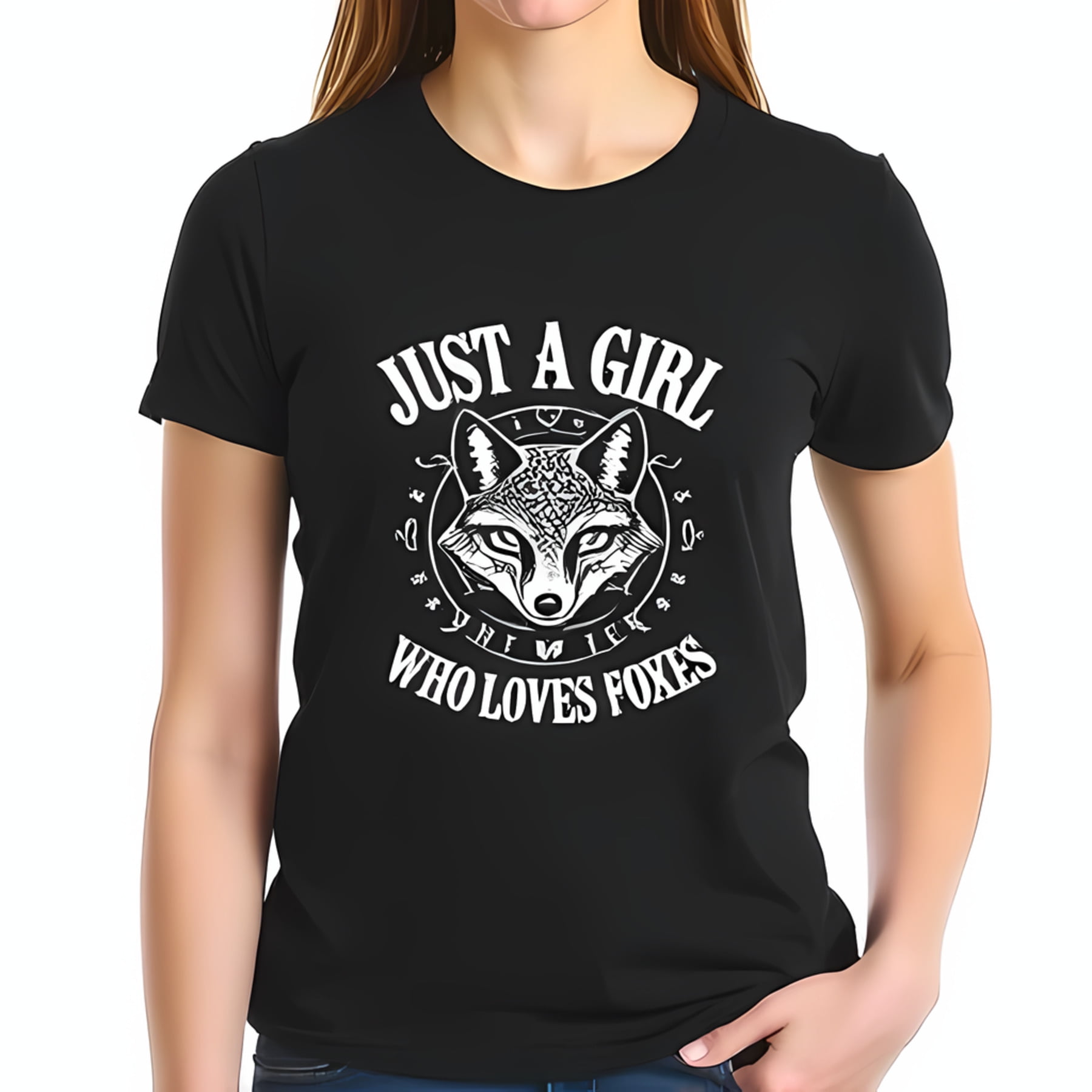 Stylish Cotton Short Sleeve T-Shirt for Fox Lovers - Graphic Fox Face with 'Just A Girl Who ...