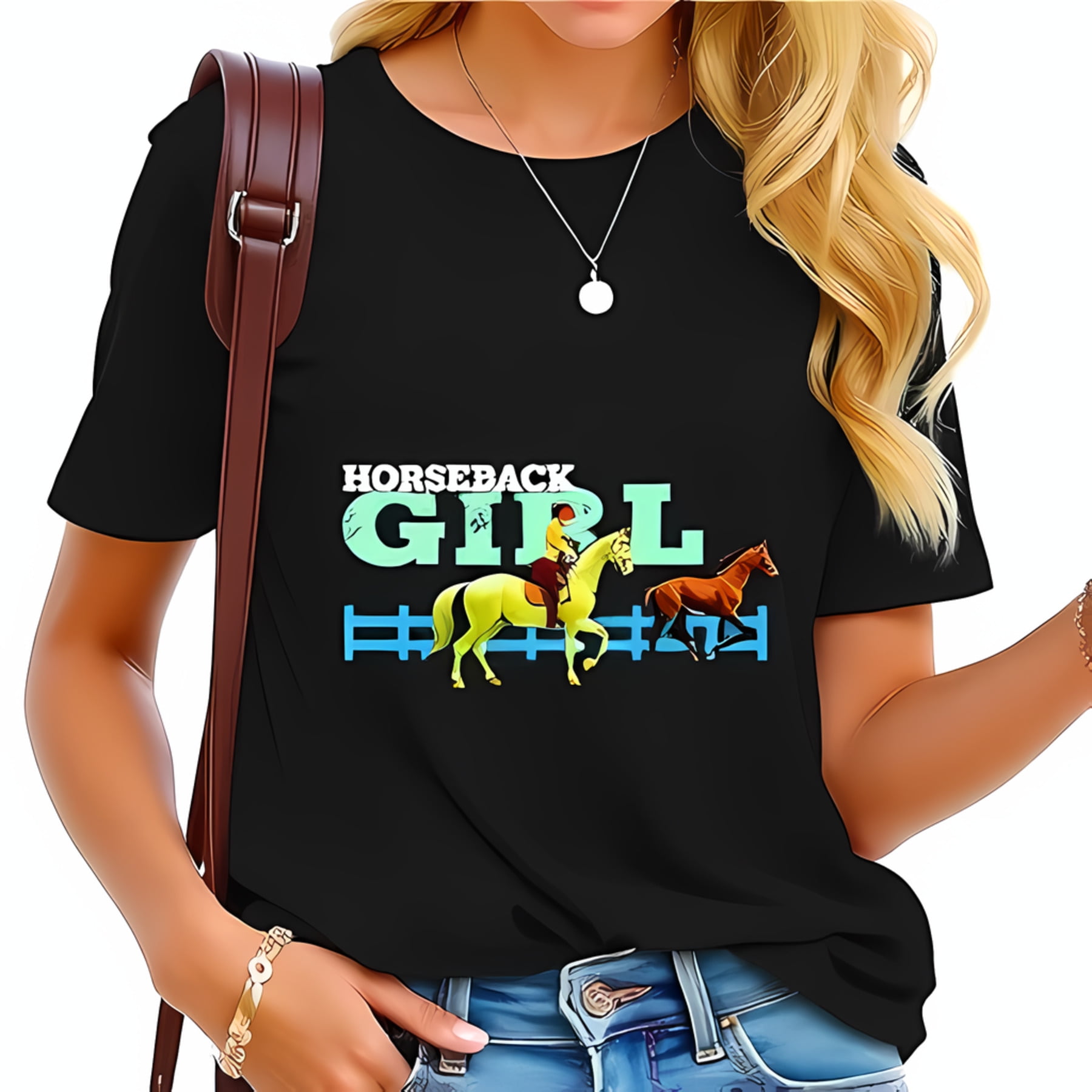 Stylish Cotton Short Sleeve T-Shirt for Horse Lovers - " HORSEBACK GIRL ...