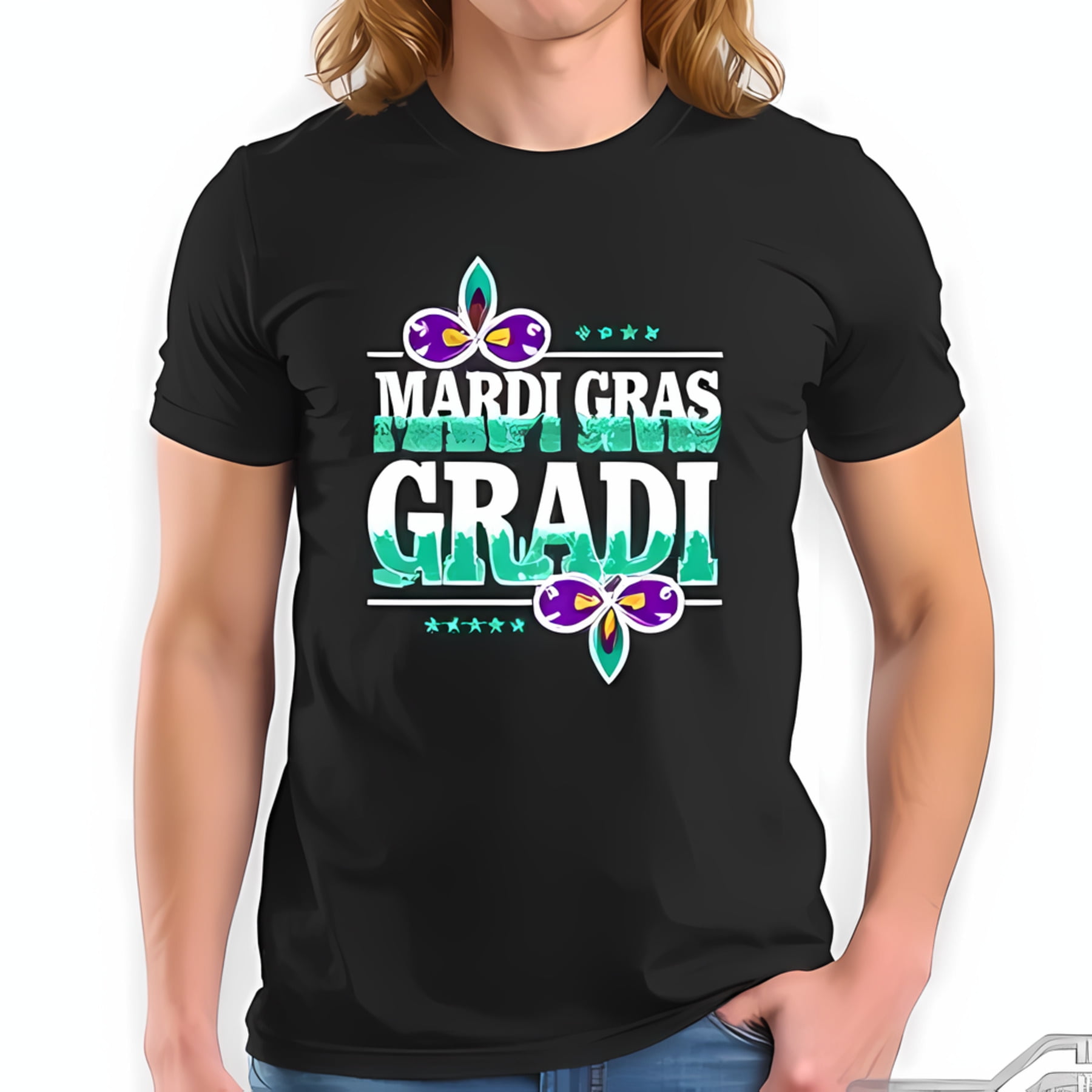 Stylish Cotton Short Sleeve T-Shirt for Mardi Gras - Bold 'MARDI GRAS ...