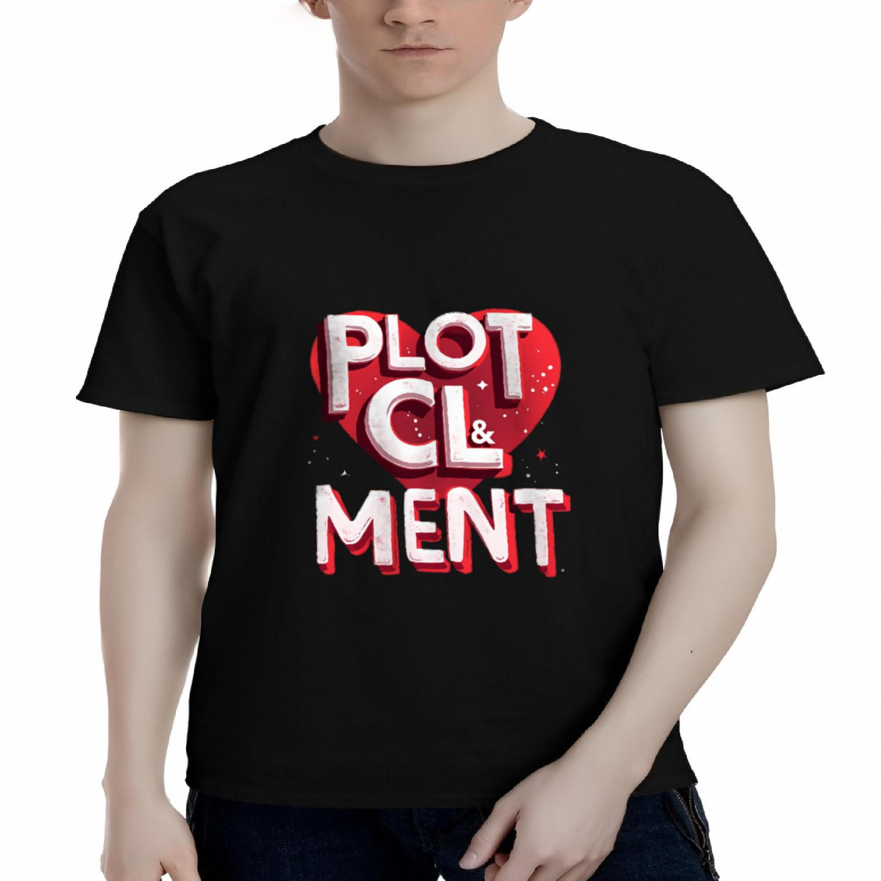 Stylish Cotton Short Sleeve T-Shirt for Men - Bold " PLOT CL & MENT " Graphic Design with Red ...
