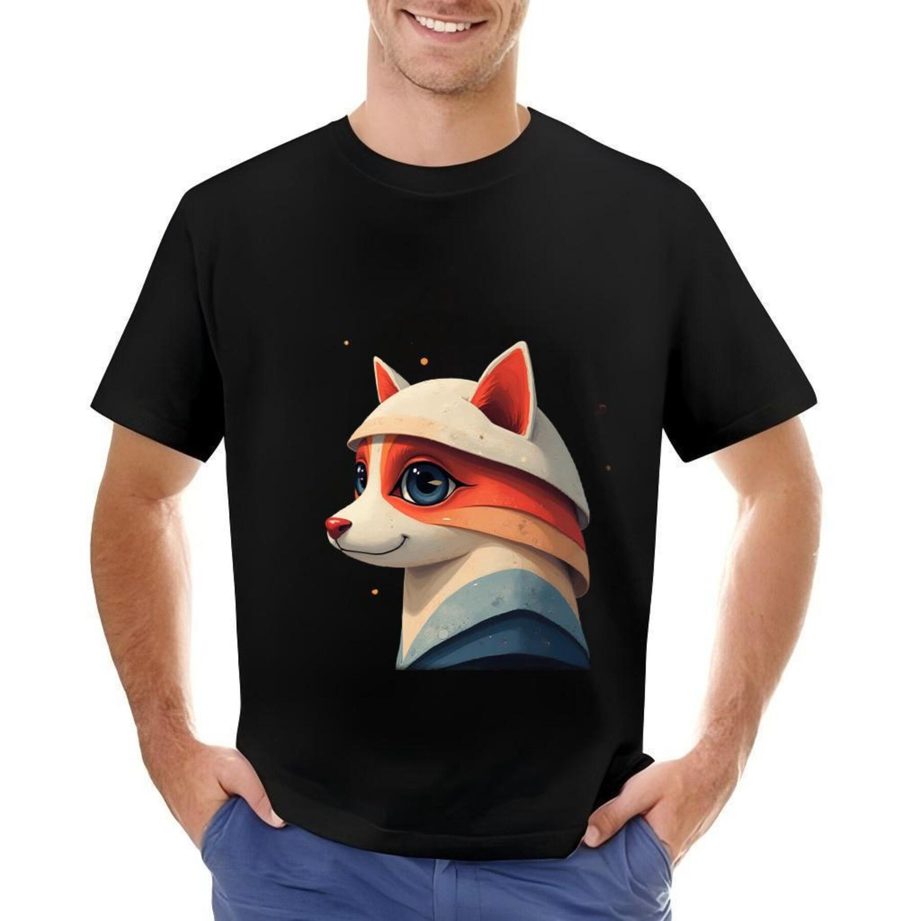 Stylish Cotton Short Sleeve T-Shirt for Men - Features Unique Fox ...