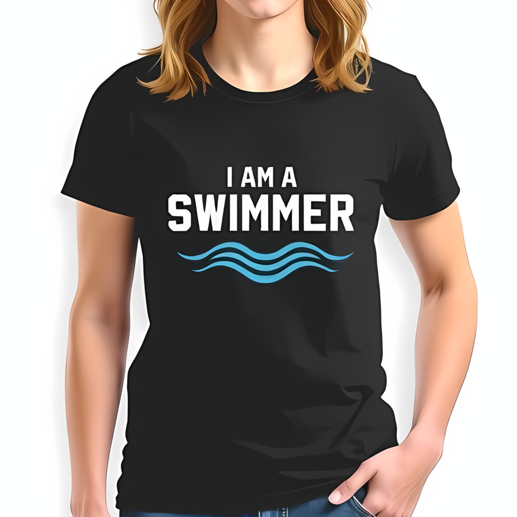 Stylish Cotton Short Sleeve T-Shirt for Swimmers - " I AM A SWIMMER ...