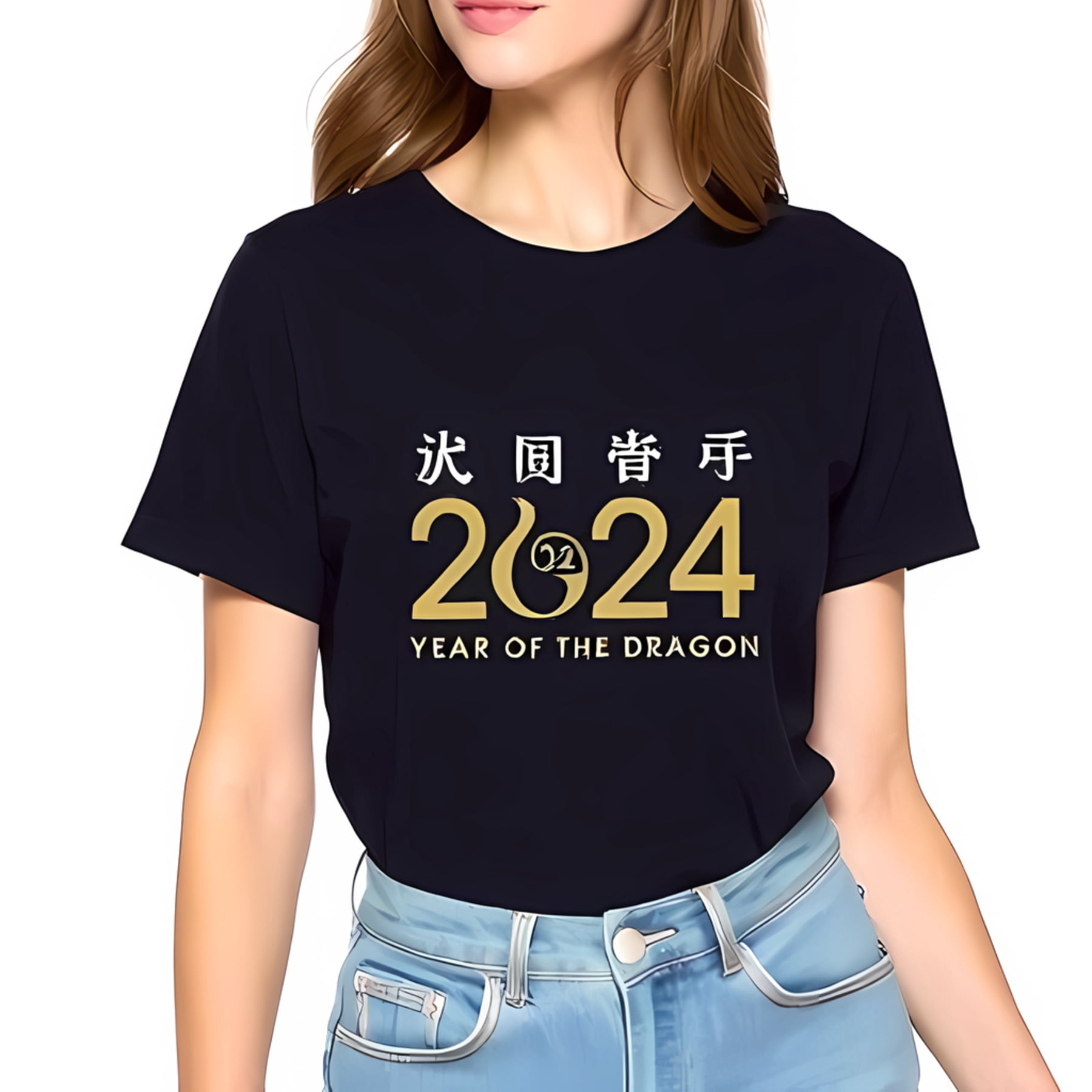 Stylish Cotton Short Sleeve T-Shirt for Year of the Dragon 2024 ...