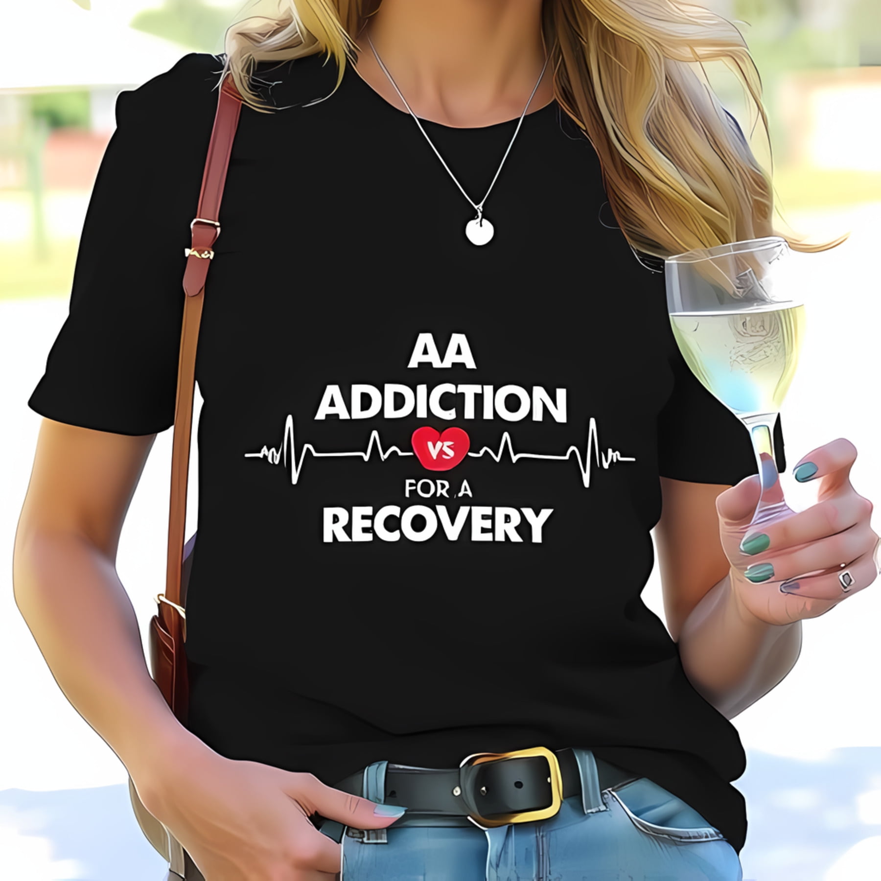 Stylish Cotton Short Sleeve T-Shirt with " AA ADDICTION VS RECOVERY ...