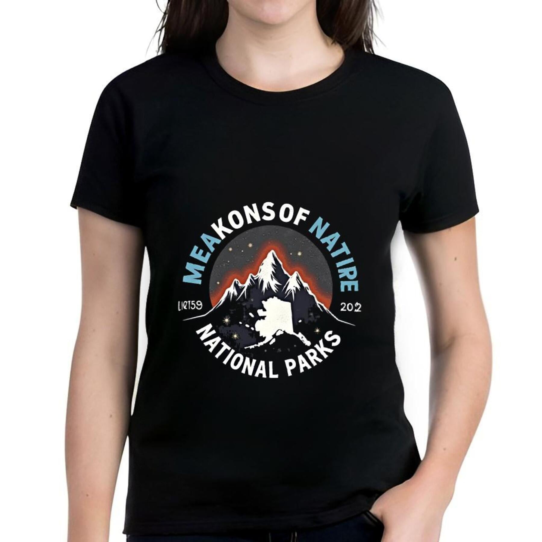 Stylish Cotton Short Sleeve T-Shirt with Alaska Mountain Range Graphic ...