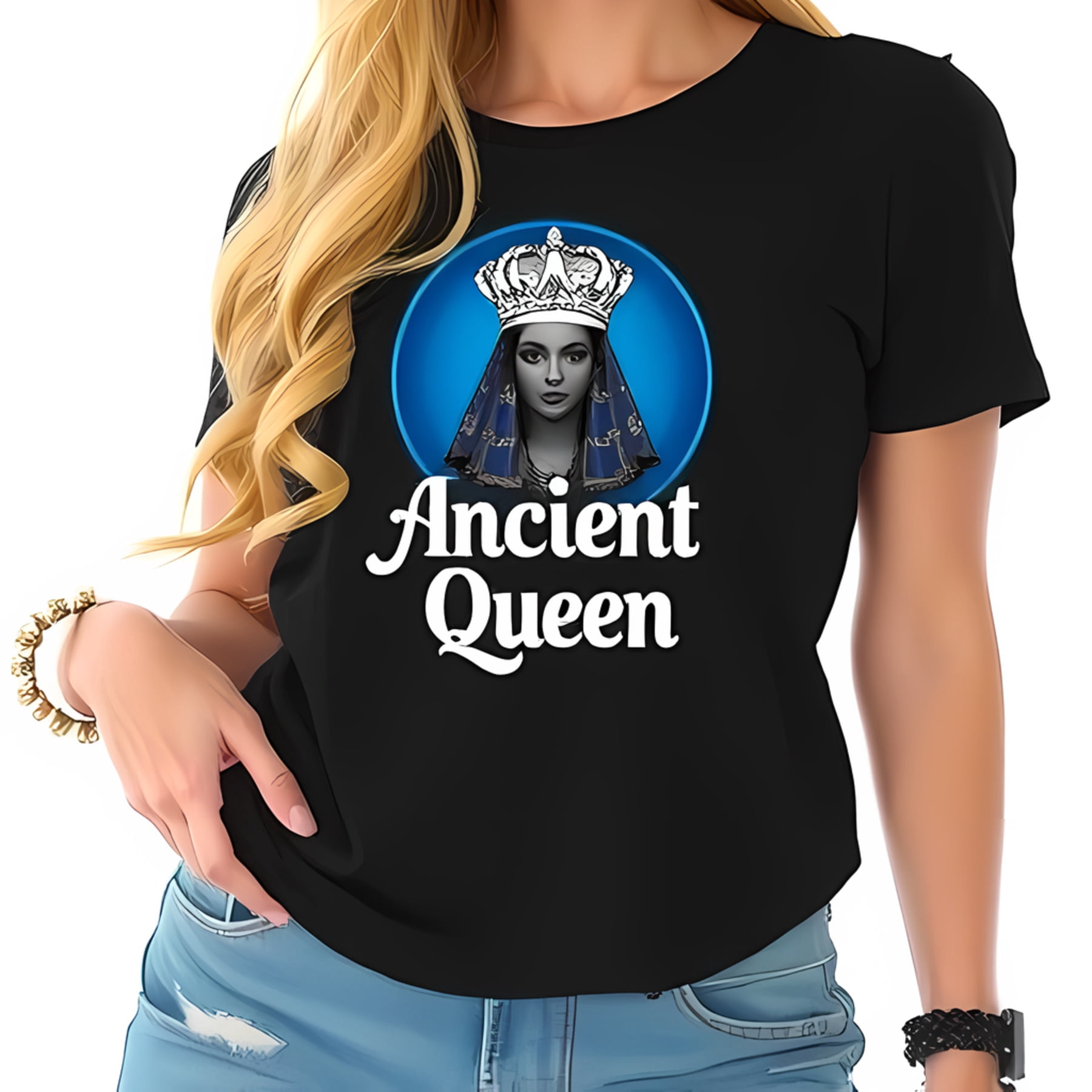 Stylish Cotton Short Sleeve T-Shirt with Ancient Queen Graphic Design ...