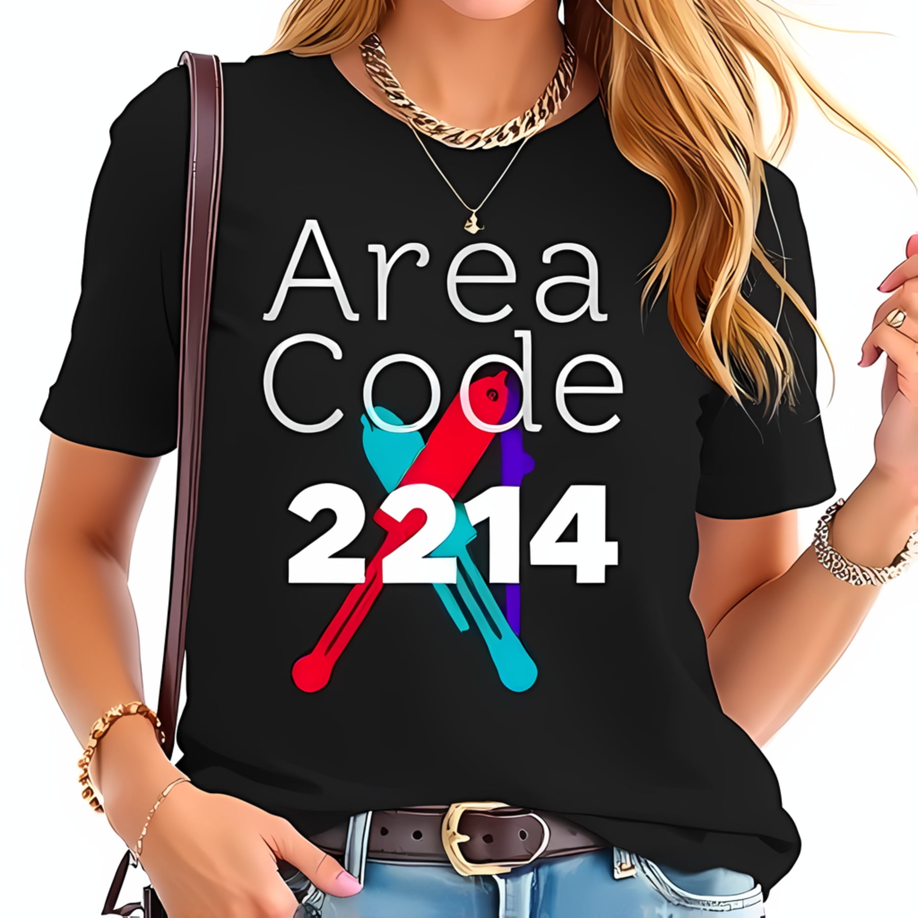 Stylish Cotton Short Sleeve T-Shirt with Bold 'Area Code 2214' Graphic ...