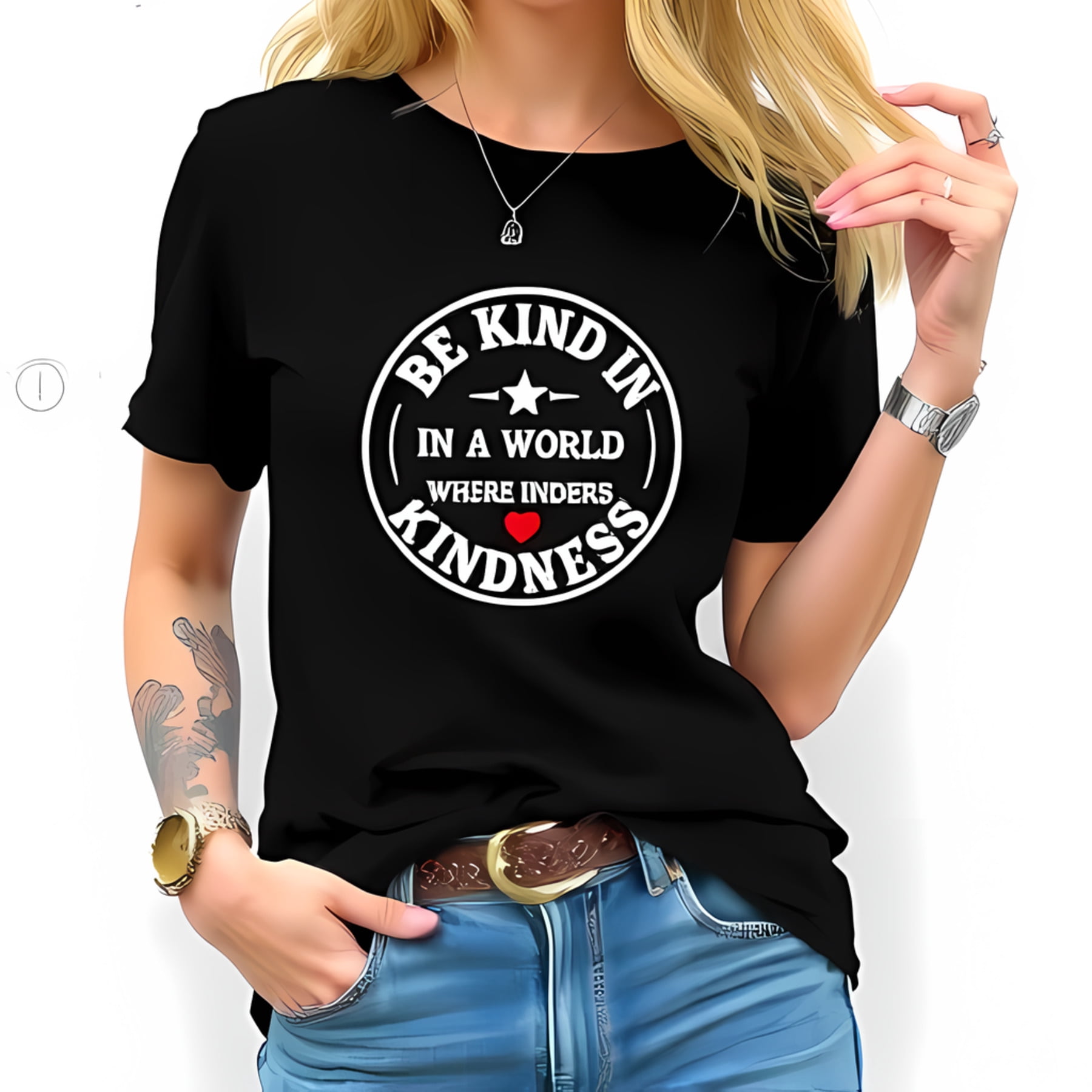 Stylish Cotton Short Sleeve T-Shirt with Bold " BE KIND IN A WORLD ...