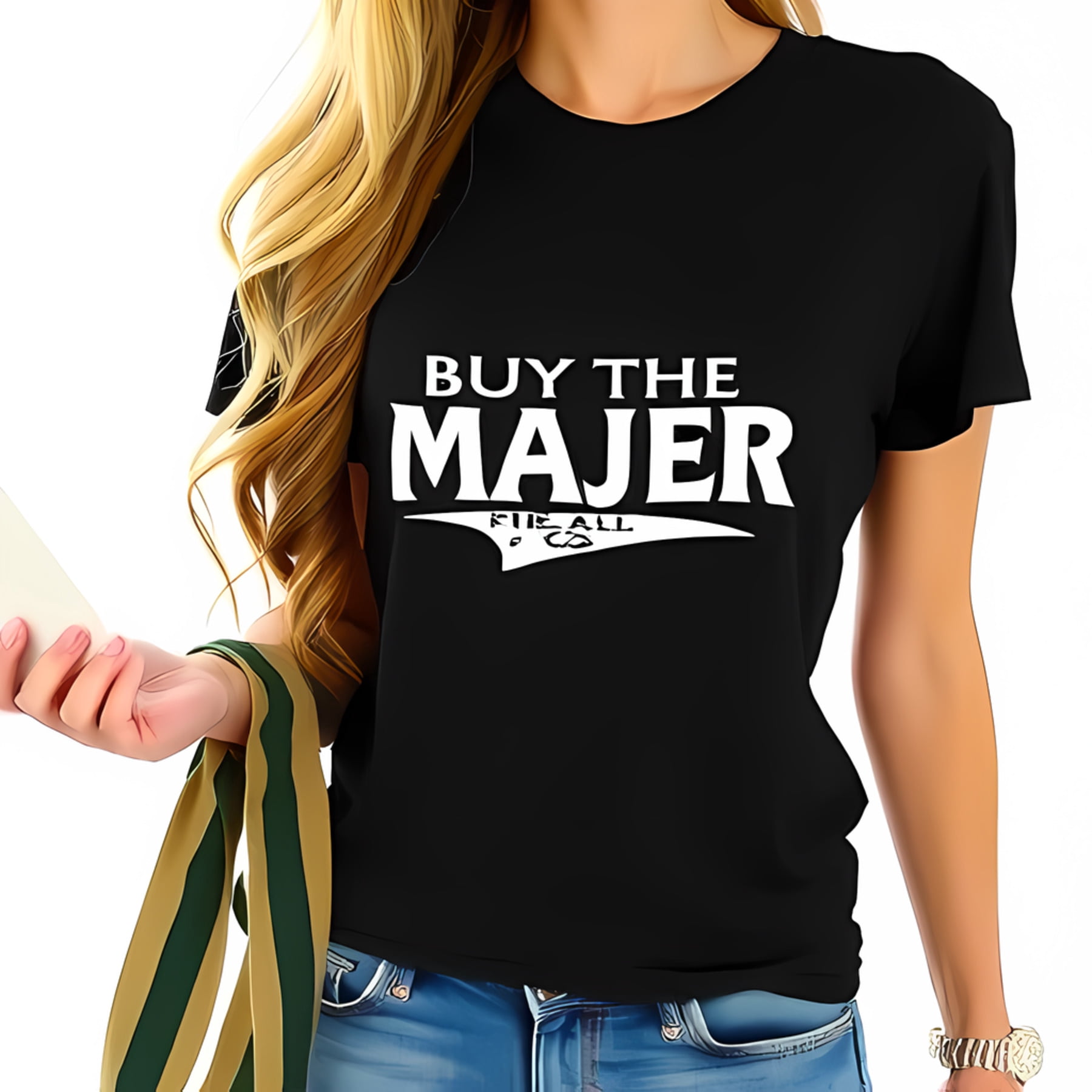 Stylish Cotton Short Sleeve T-Shirt with Bold 'BUY THE MAJER FIT ALL ...