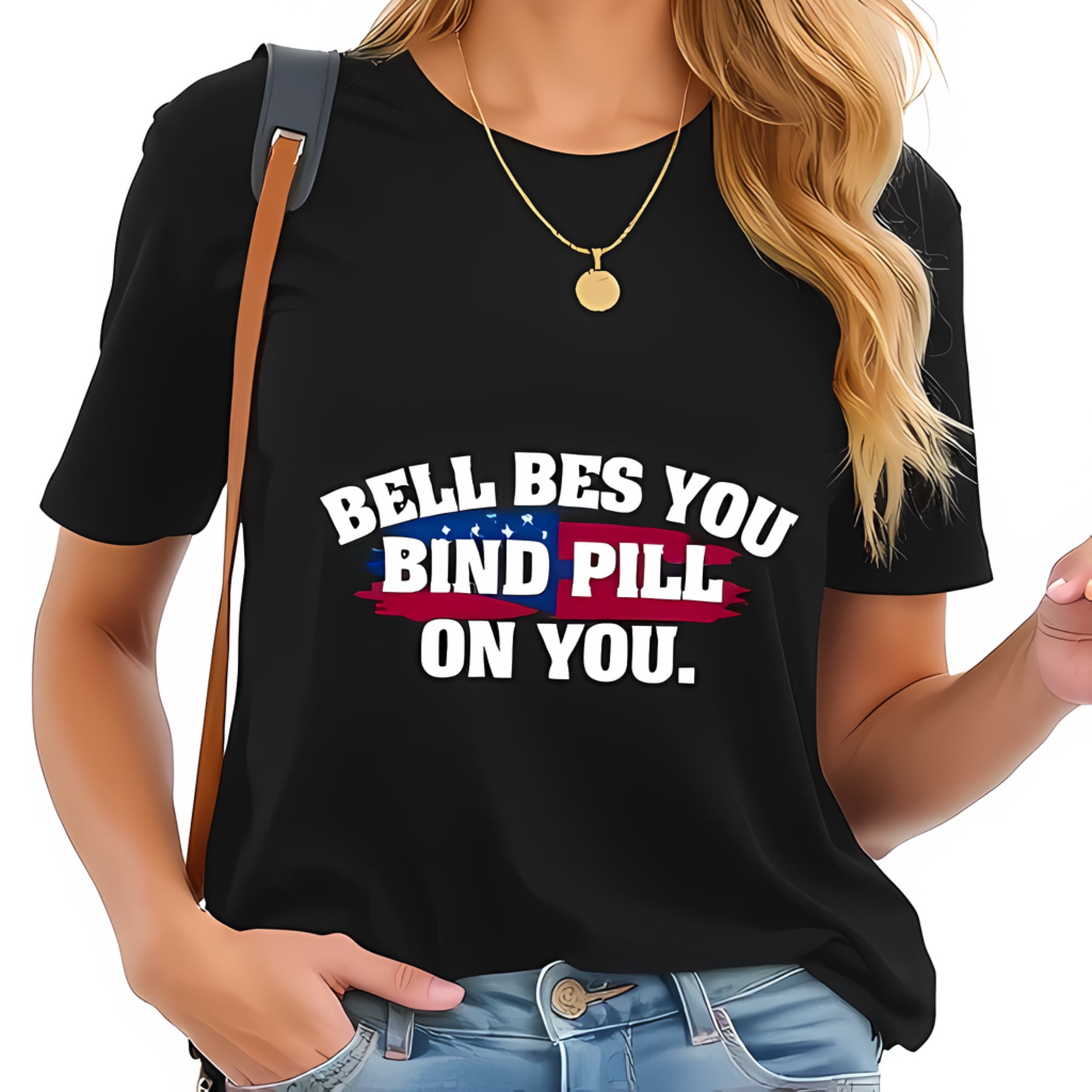 Stylish Cotton Short Sleeve T-Shirt with Bold " Bell Bes You Bind On ...