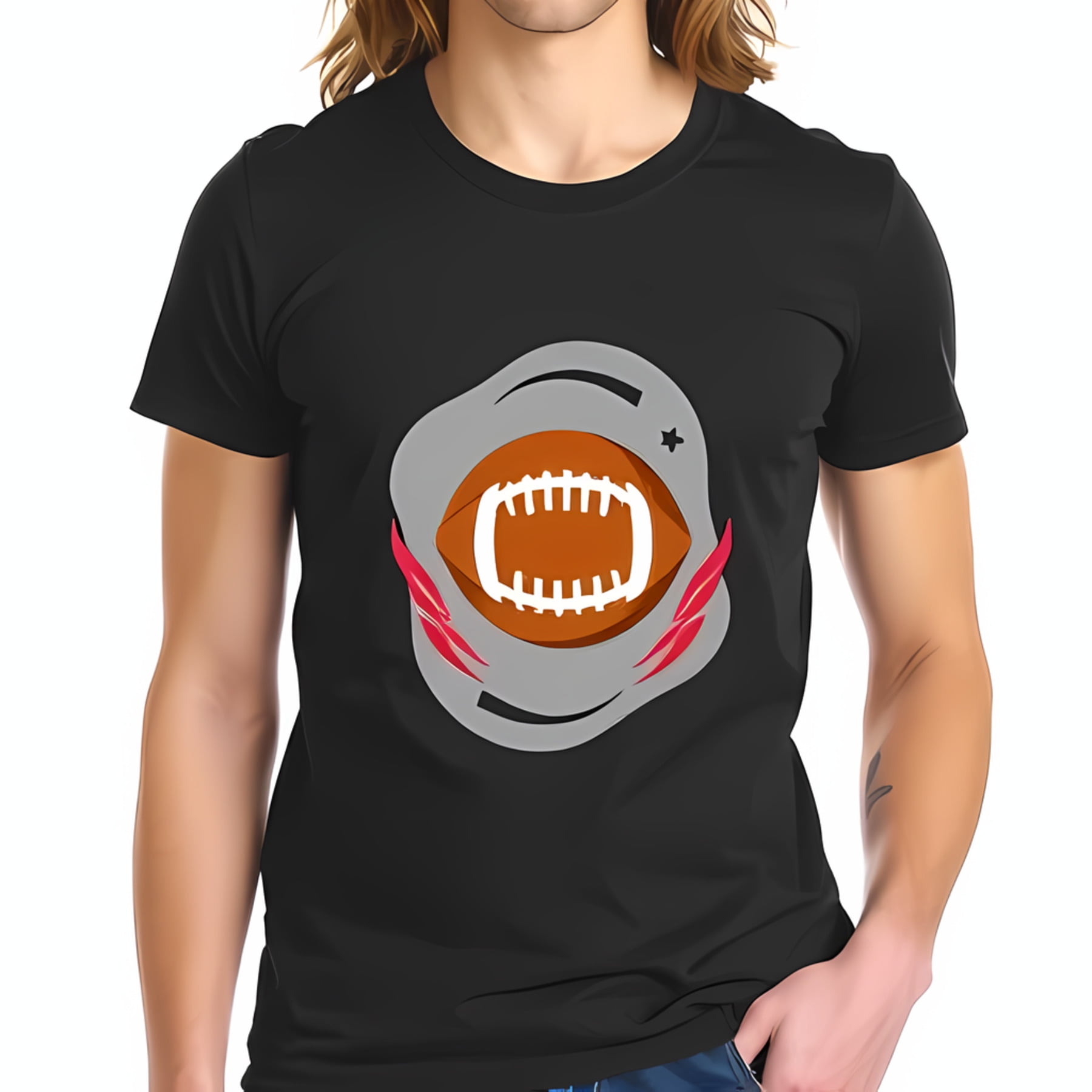 Stylish Cotton Short Sleeve T-Shirt with Bold Football Graphic and Edgy ...