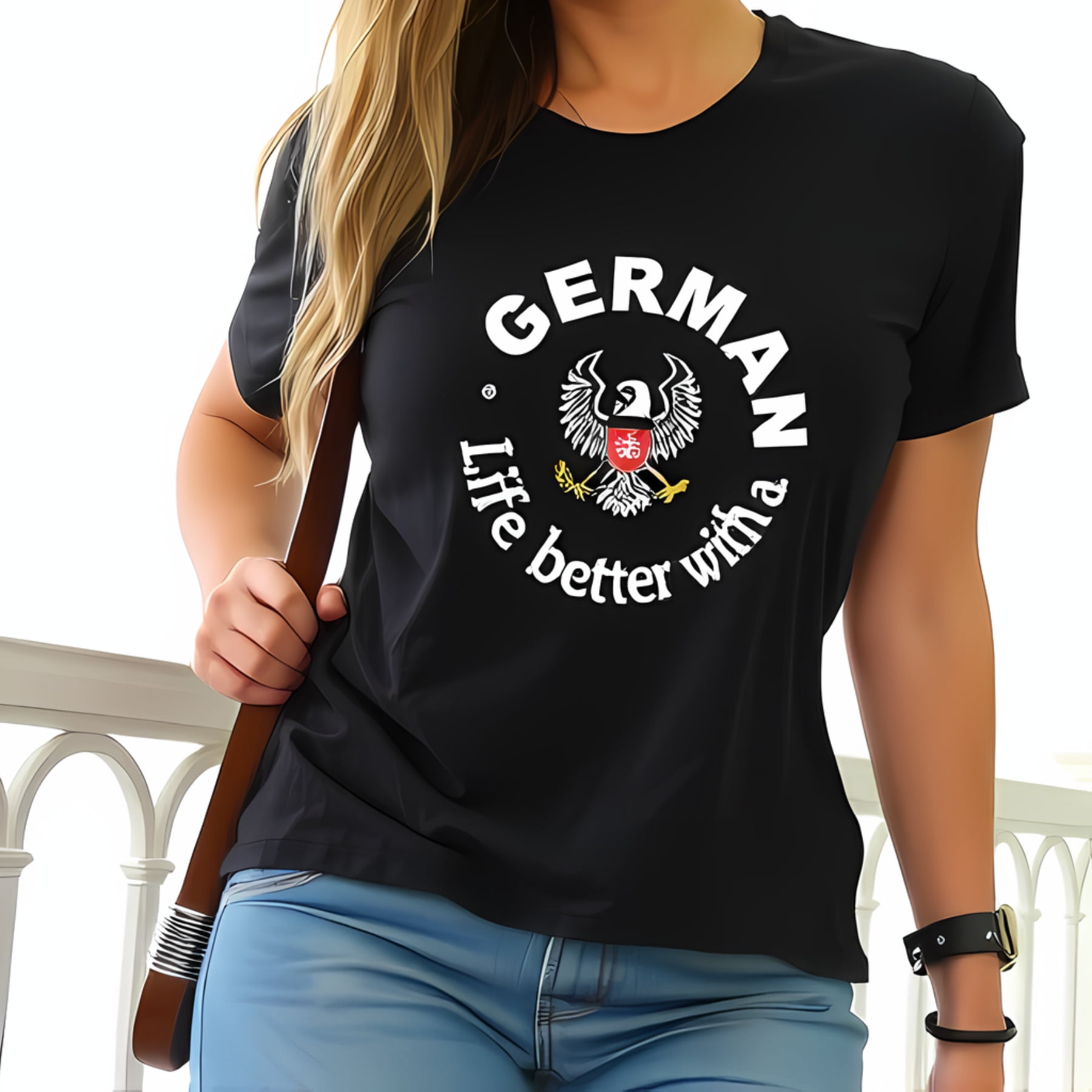 Stylish Cotton Short Sleeve T-Shirt with Bold 'GERMAN' Graphic & Black ...