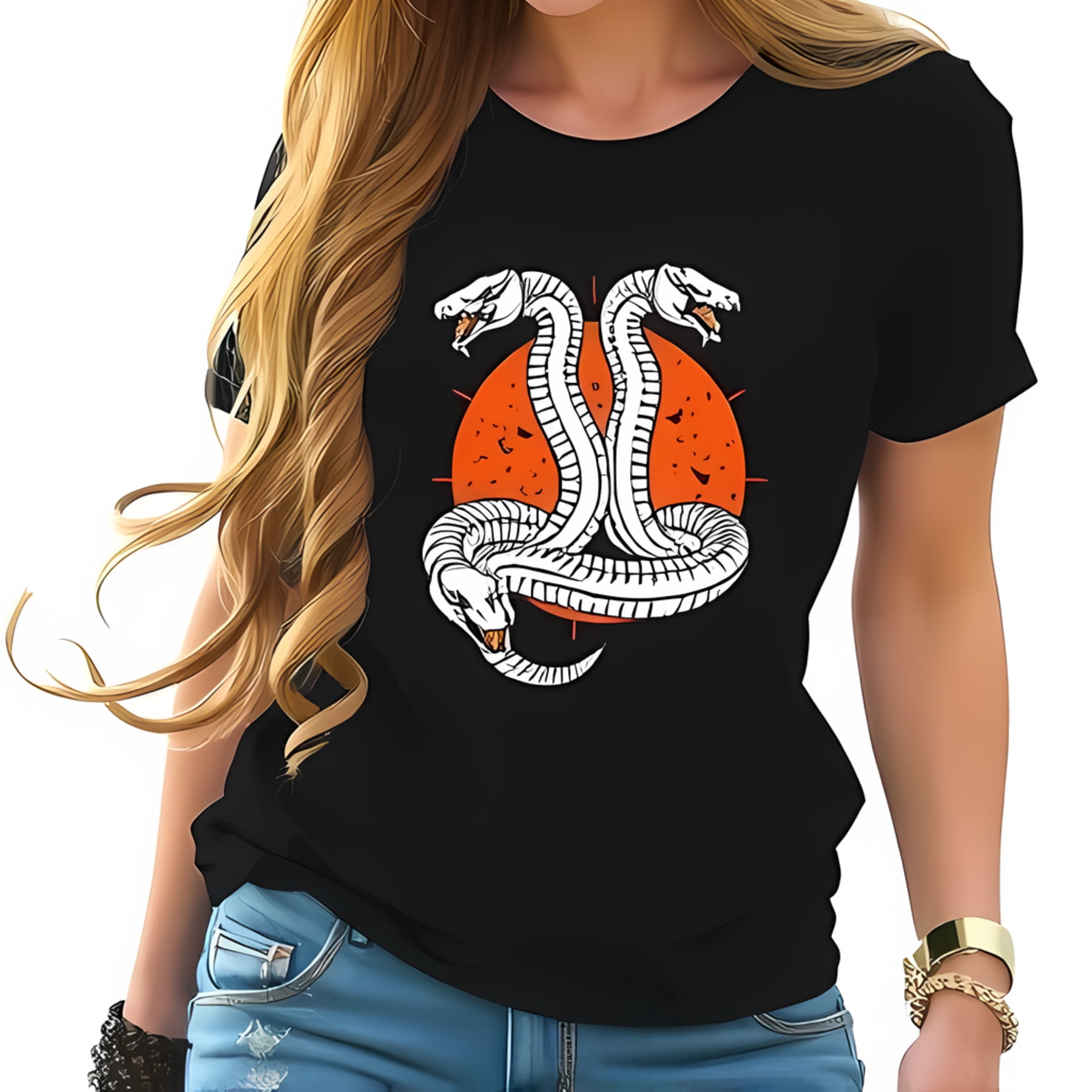 Stylish Cotton Short Sleeve T-Shirt with Bold Intertwined Snakes ...