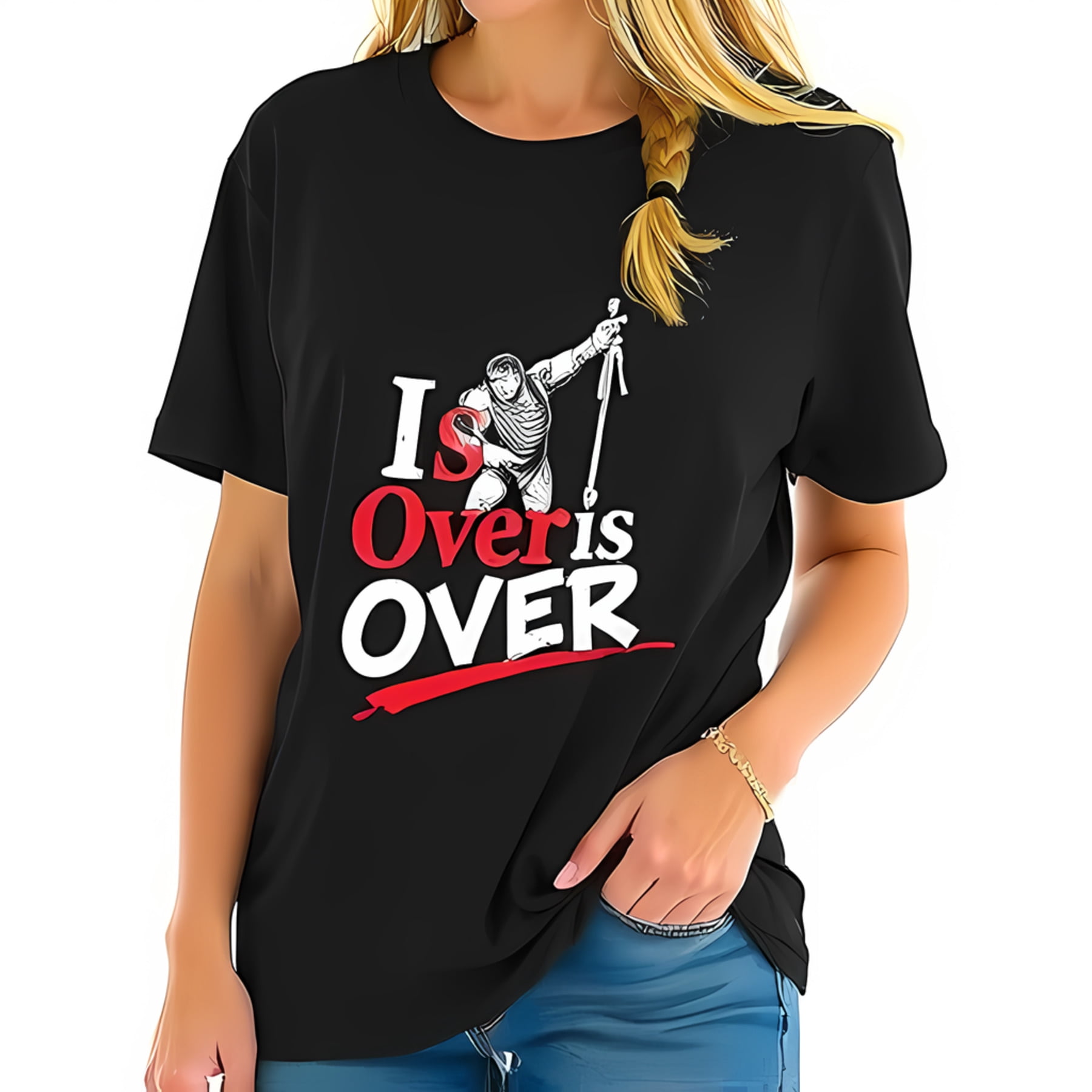 Stylish Cotton Short Sleeve T-Shirt with Bold 'Is Over is OVER' Graphic ...