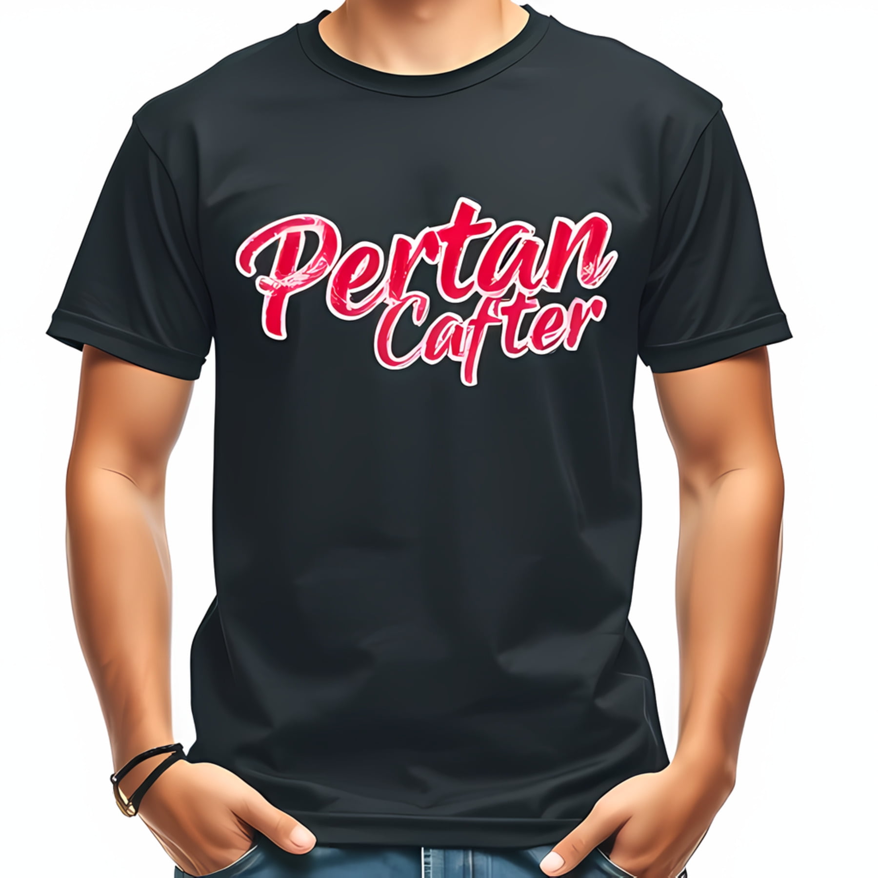 Stylish Cotton Short Sleeve T-Shirt with Bold 'Pertan Cafter' Design in Vibrant Red - Perfect ...