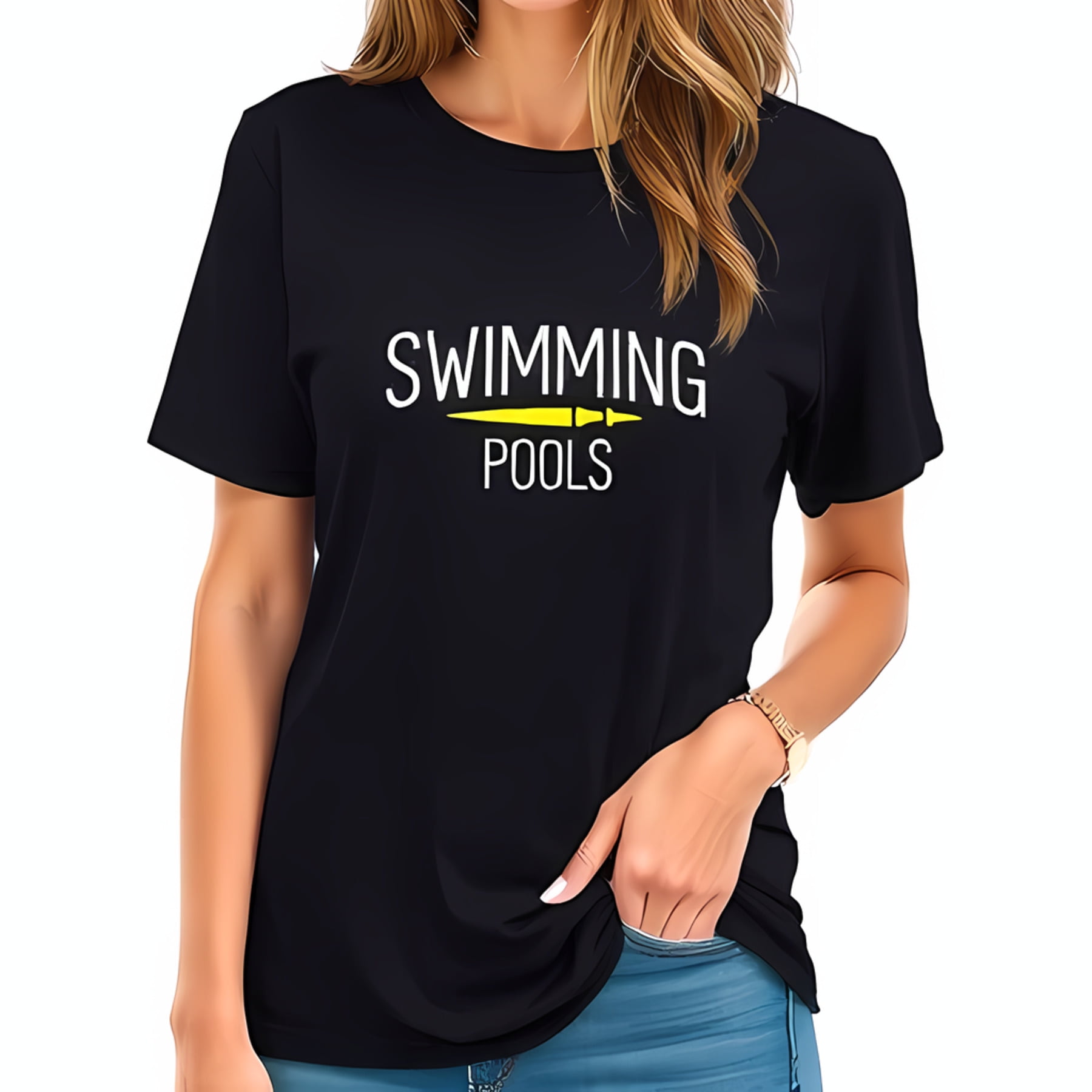 Stylish Cotton Short Sleeve T-Shirt with Bold 'SWIMMING POOLS' Design ...